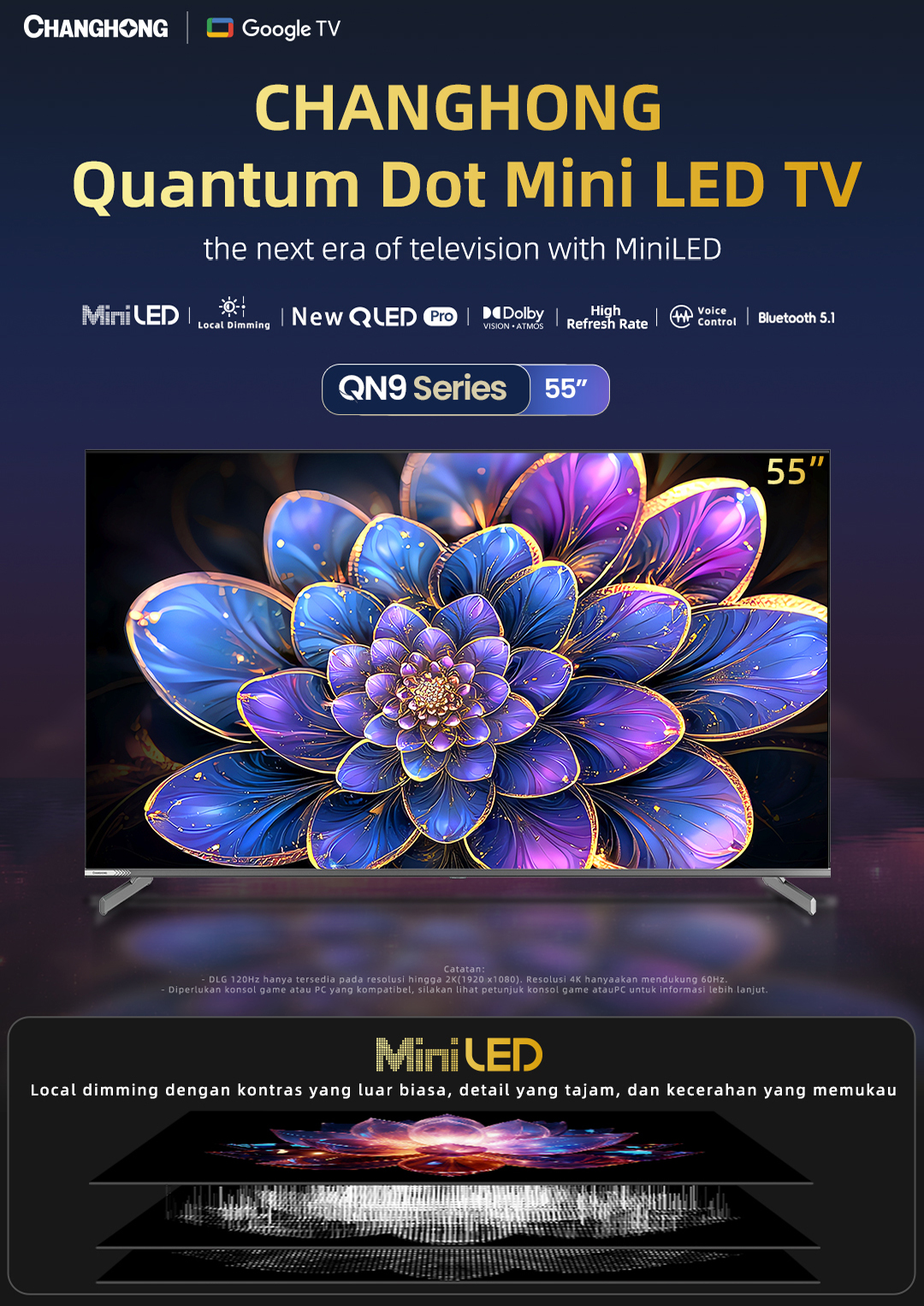 Jual [NEW PRODUCT] Changhong QD Mini LED TV 4K 55 inch Google Smart QLED PRO Digital TV Dolby ...