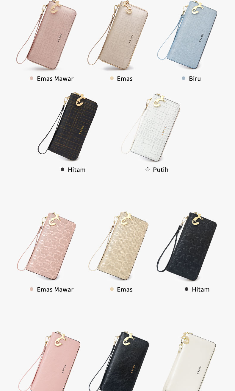 Jual FOXER Dompet Kulit Asli Dompet Ritsleting Wanita Dompet Panjang Dengan Slot Multi-Kartu ...