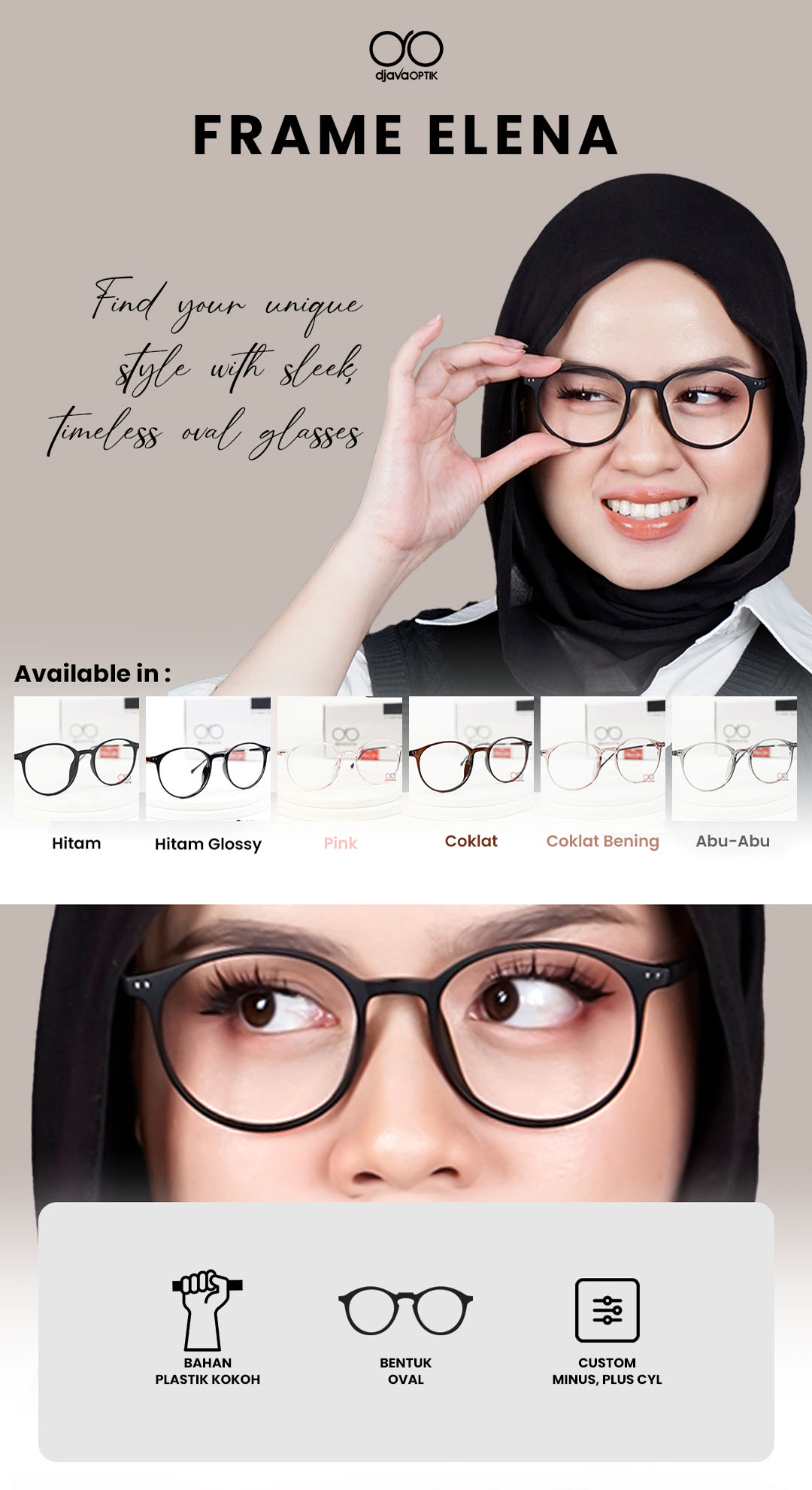 Jual DJAVA OPTIK - Frame Elena - Kacamata Minus Photocromic Wanita Korea Plastik Lentur | Shopee ...