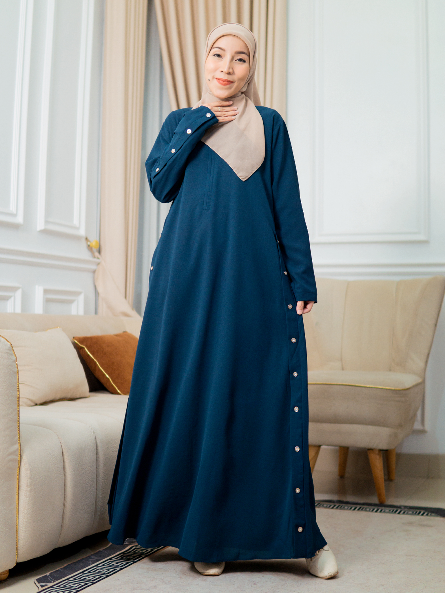 Jual Lavinia Dress Gamis Casual Polos Bahan Sabrina Anti UV Size S-M L ...