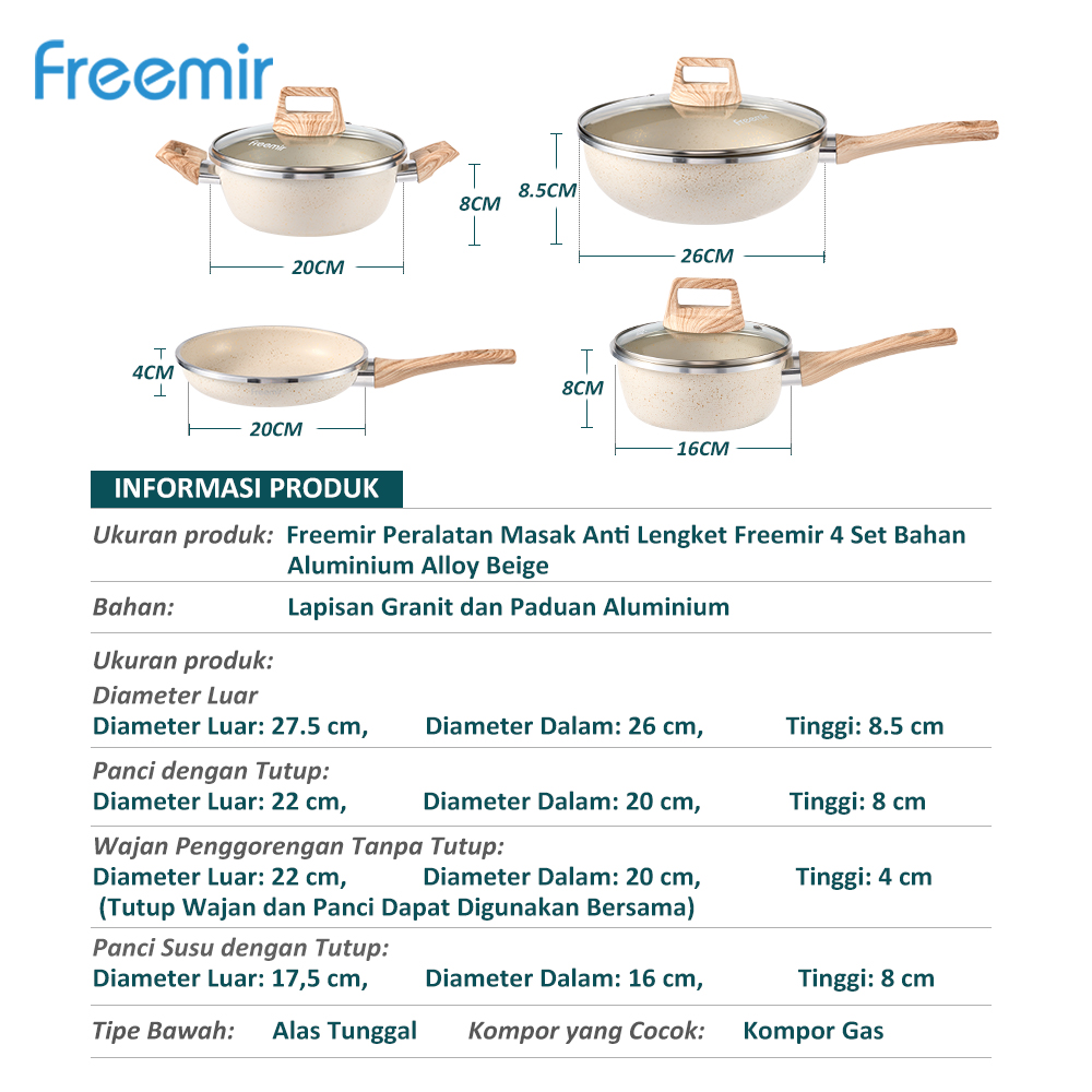 Jual [PREMIUM] freemir Set 7 Pcs Wajan Panci Beige/Hijau Dengan Tutup ...