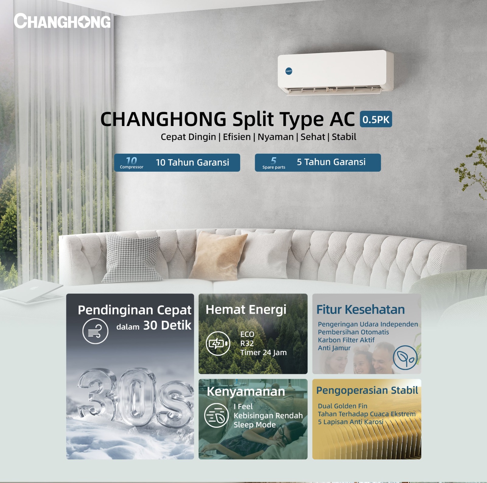 Jual CHANGHONG AC 1 PK STANDARD CSC-09NVB4 [INDOOR + OUTDOOR UNIT ONLY] [FAST COOLING] [ECO MODE ...