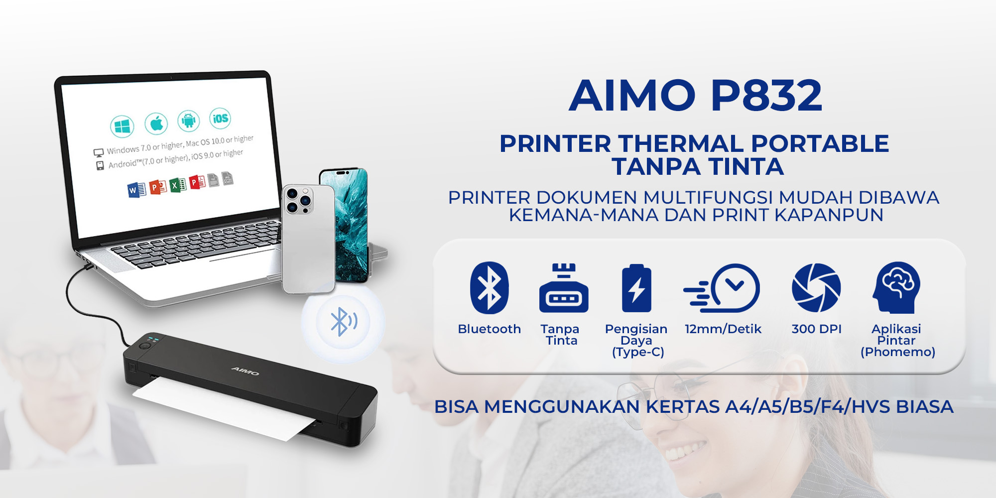 Jual AIMO Printer Portable Thermal Printer A4 HVS Compact Bisnis Wireless Bluetooth Printer ...