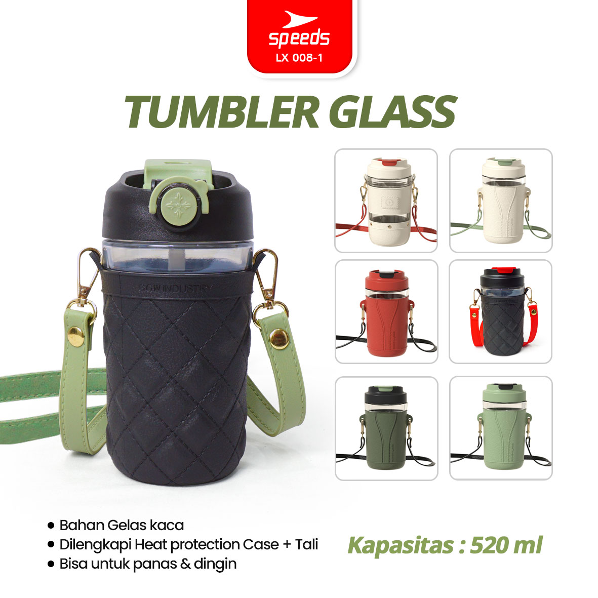 Jual SPEEDS Botol Minum Tumbler Glass Kaca Tumbler Termos Air Panas ...