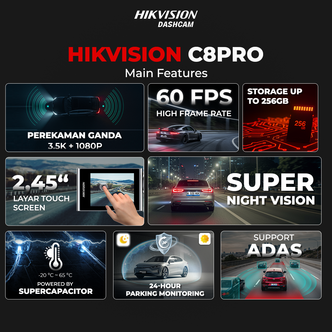 Jual HIKVISION C8 PRO Dash Cam 3.5K ADAS Dual Channel Ultra-Clear IPS ...