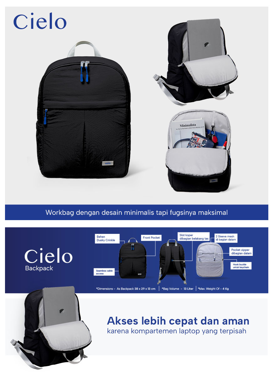 Jual Wallts Cielo Navy - Backpack Tas Ransel Kerja Work Bag Water Resistant Pria Wanita | Shopee ...