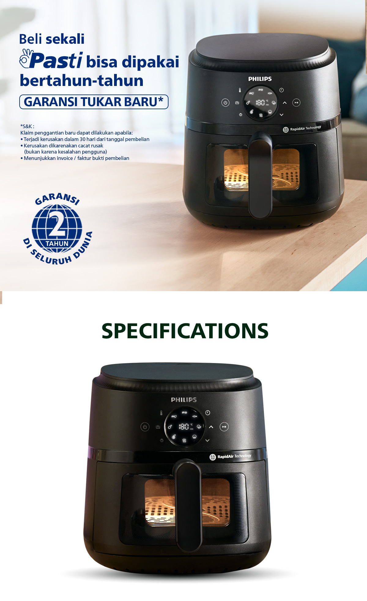 Jual BARU! PHILIPS Airfryer Low Watt 500W TRANSPARAN BEST CHOICE 4.2 LNA220/00 dengan jendela ...