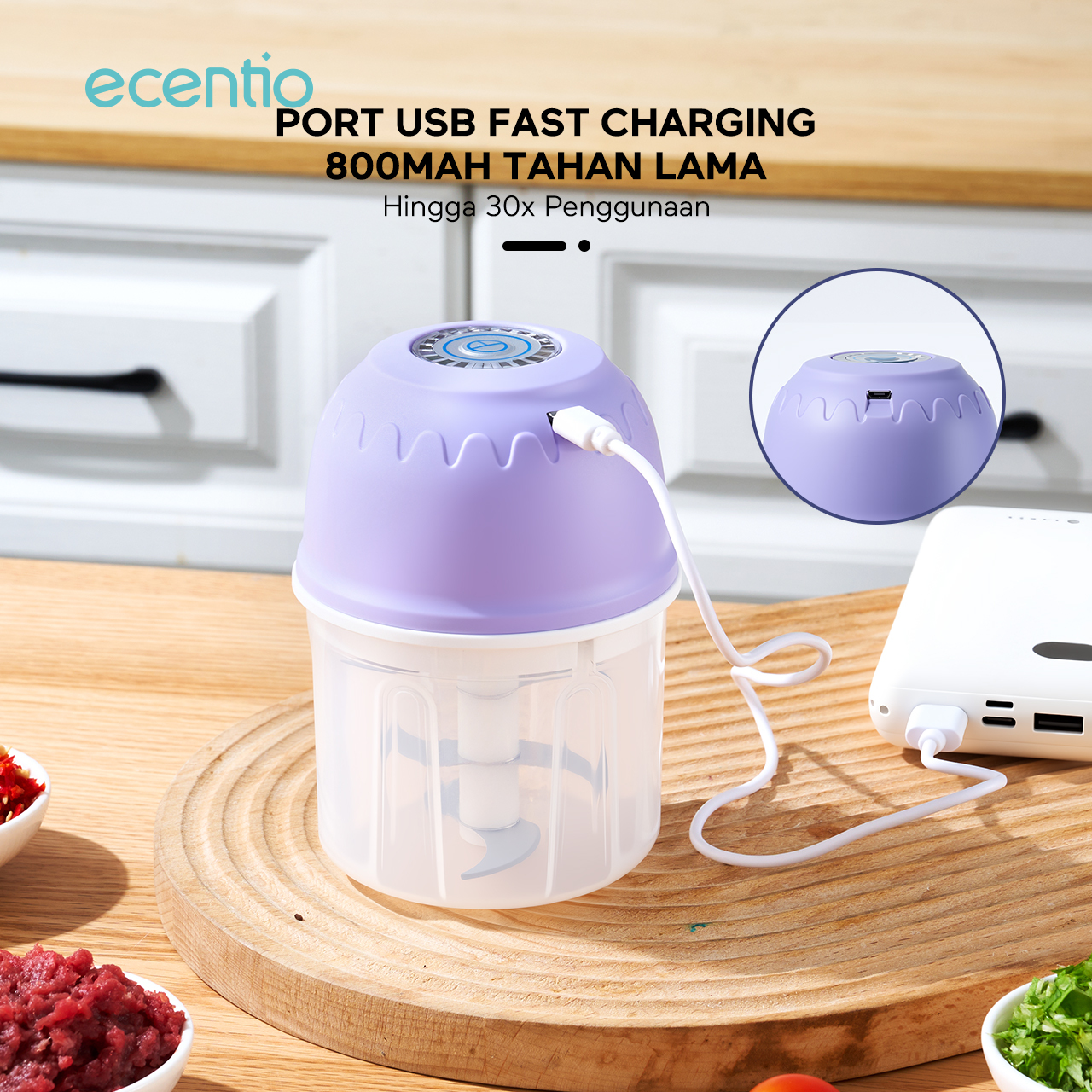 Jual ecentio Mini Food Processor 350ML Mini Chopper 6 Pisau Portable ...