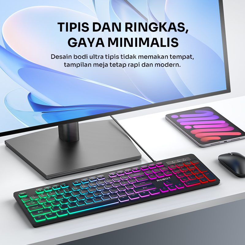 Jual ROBOT Keyboard Kabel RK40 Backlit RGB 7 Warna Ultra Tipis ...