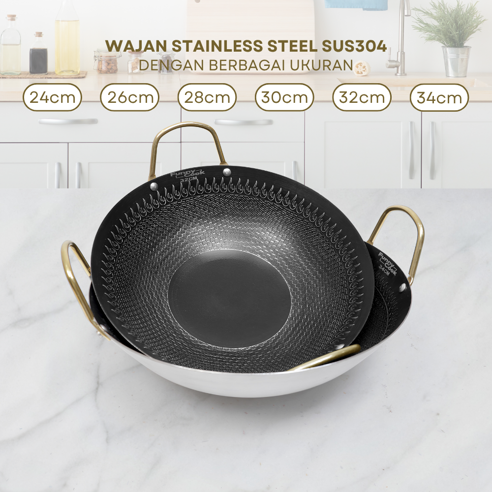 Jual Funkoo Wajan Stainless Anti Lengket Wajan Premium Ukuran 32CM 34CM Kuali Stainless ...