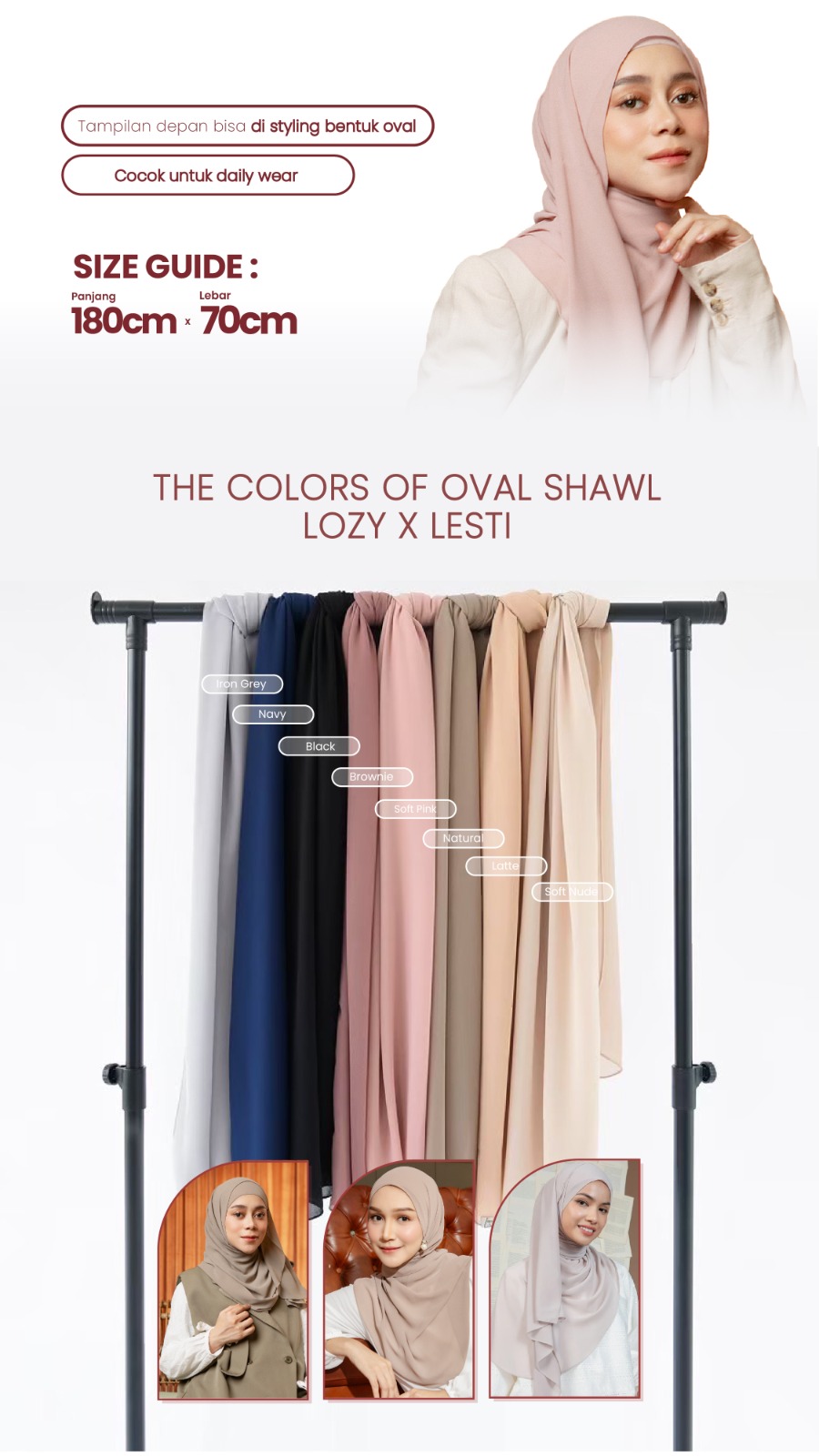 Jual Lozy Hijab - Oval Shawl Lozy x Lesti (Hijab Pashmina Oval Ceruty Babydoll) | Shopee Indonesia