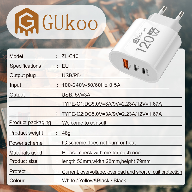 Jual GUKOO Charger 120W Super Cepat! USB-C + USB-A, Isi 4 Perangkat Sekaligus, GaN Tech, Aman ...
