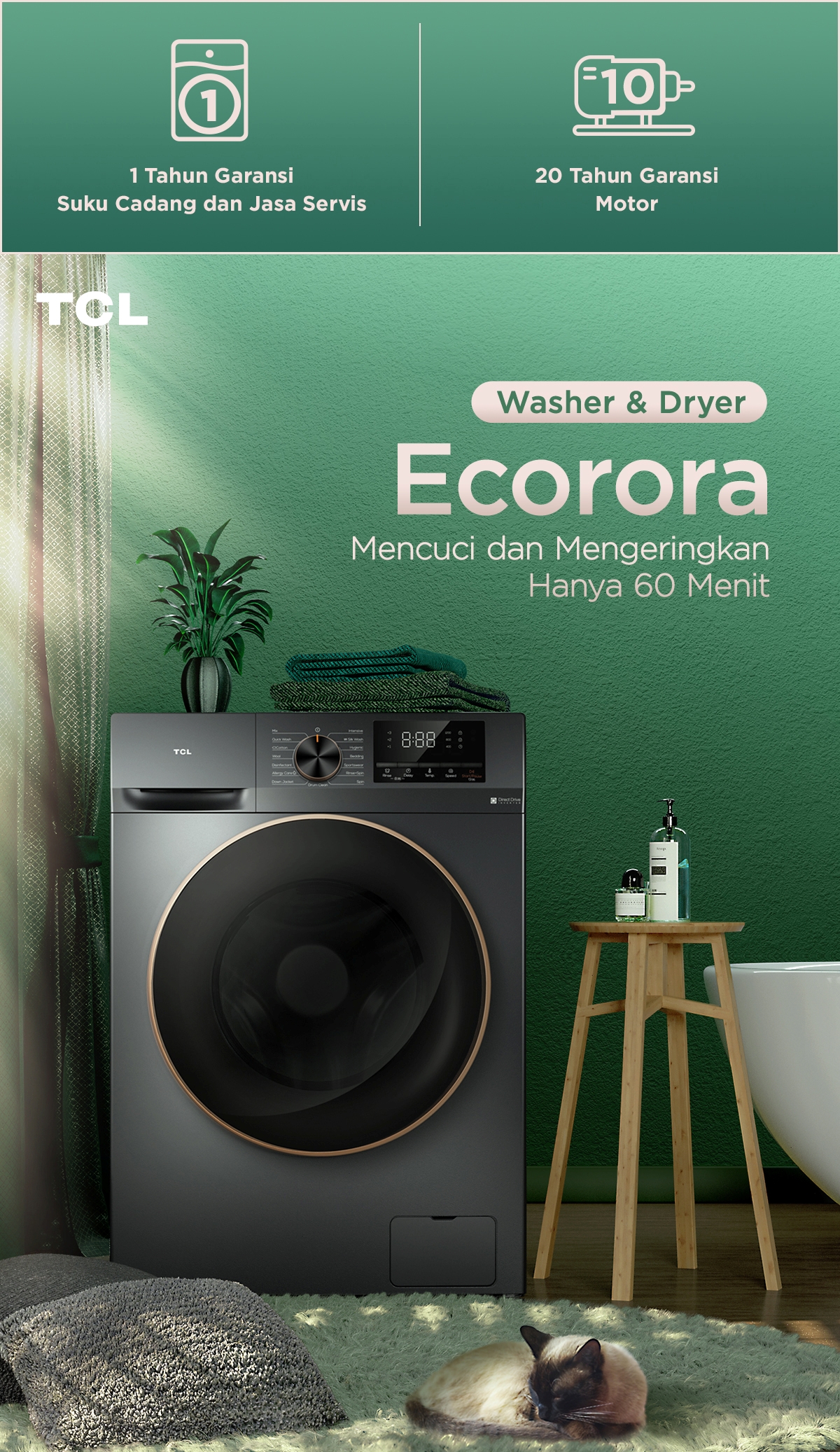 Jual TCL Mesin Cuci Front Loading Washer Dryer 10.5 kg - 100% Kering ...