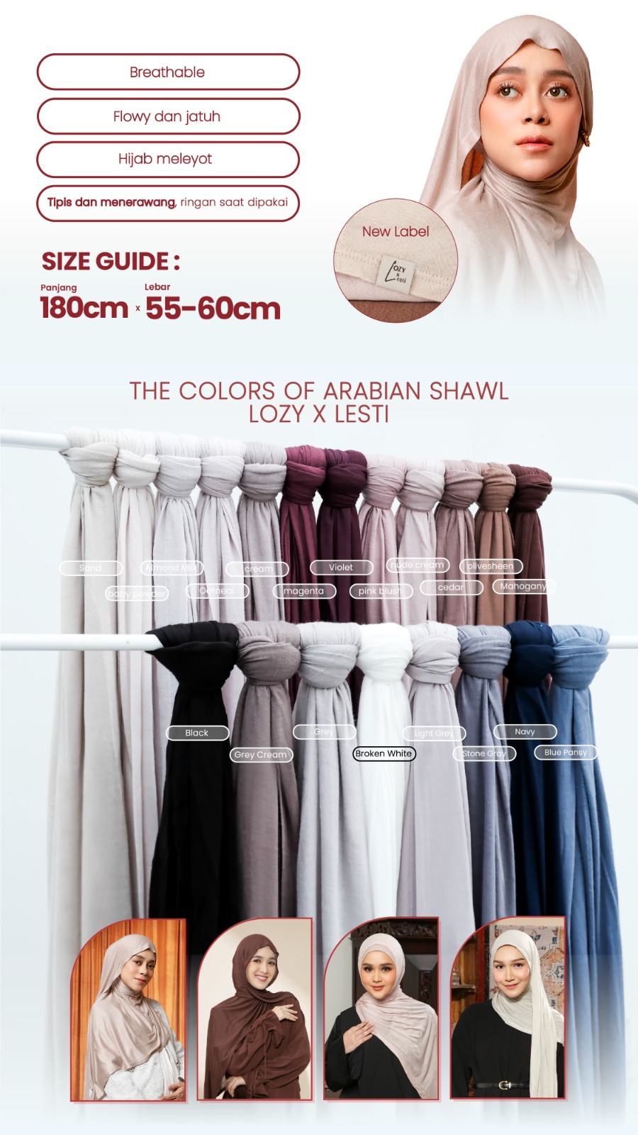 Jual Lozy Hijab - Arabian Shawl Lozy x Lesti (Hijab Pashmina Viscose Rayon) | Shopee Indonesia