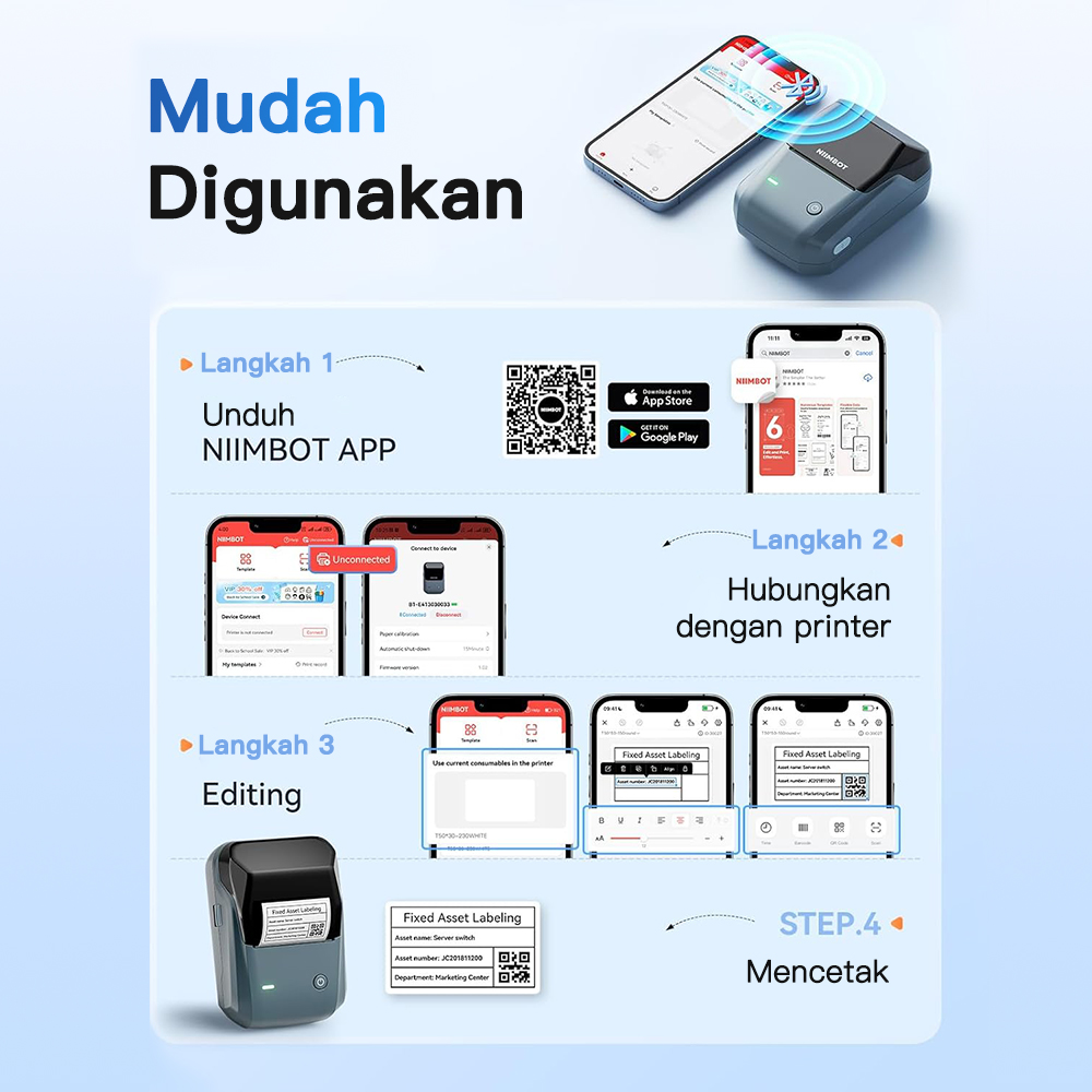 Jual NIIMBOT B1 Printer Label Kantor, Mesin Pembuat Label untuk Kabel ...