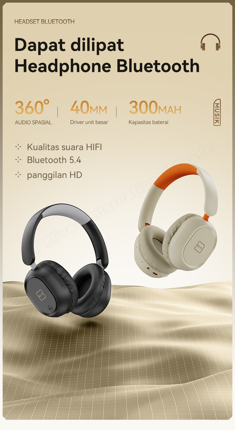 Jual ASTON Headphone Bluetooth 5.4 Wireless AT-TW166 Krem Cute Music Noise Reduction HIFI 9D ...
