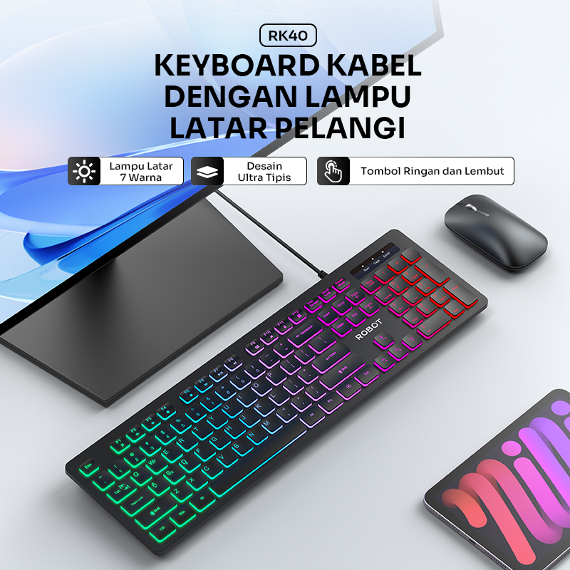 Jual ROBOT Keyboard Kabel Backlit 7 Warna Ultra Tipis RGB Keyboard ...