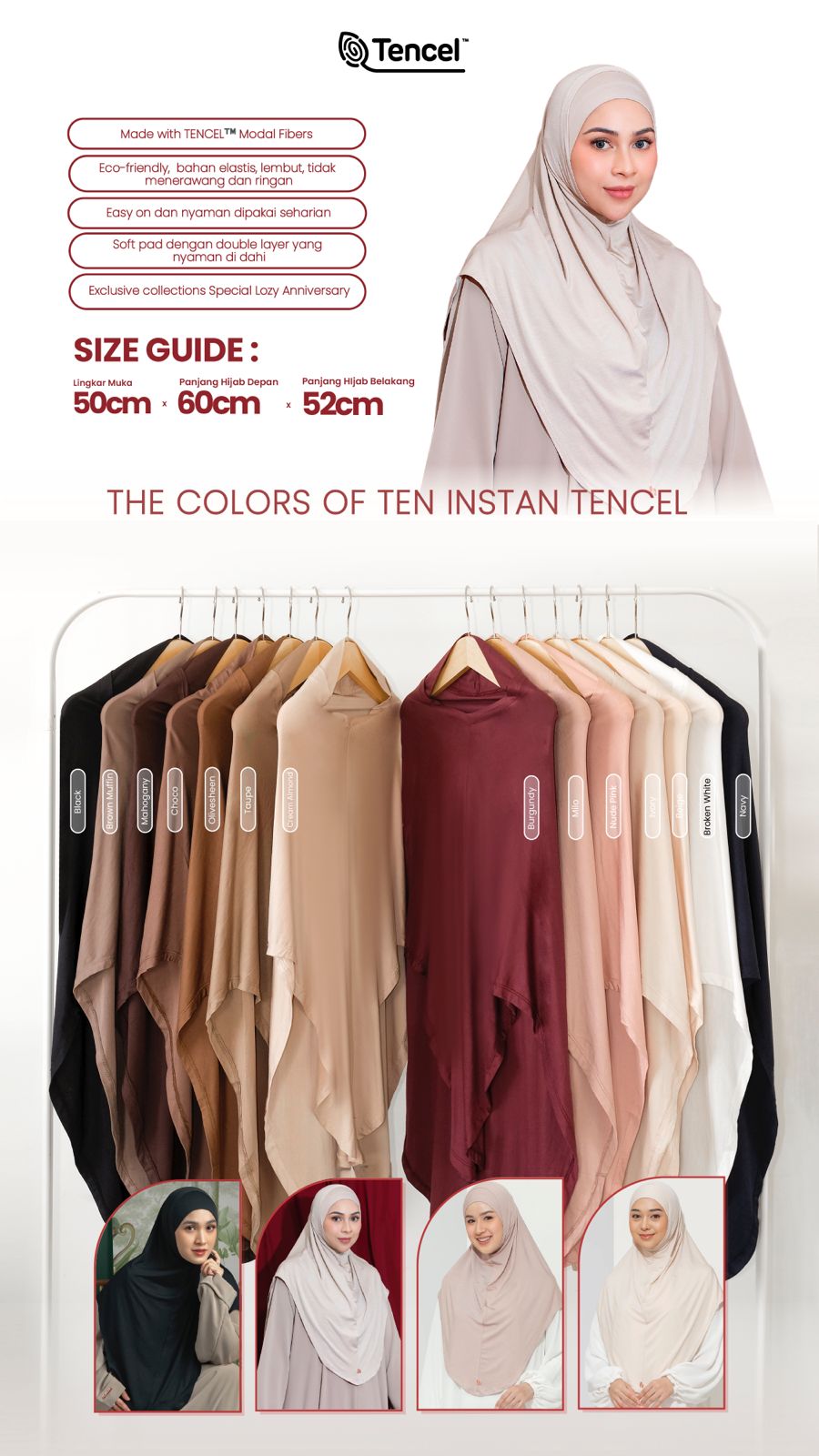 Jual Lozy Hijab - Ten Instant Tencel (TENCEL™ Micro Modal Double Layers ...