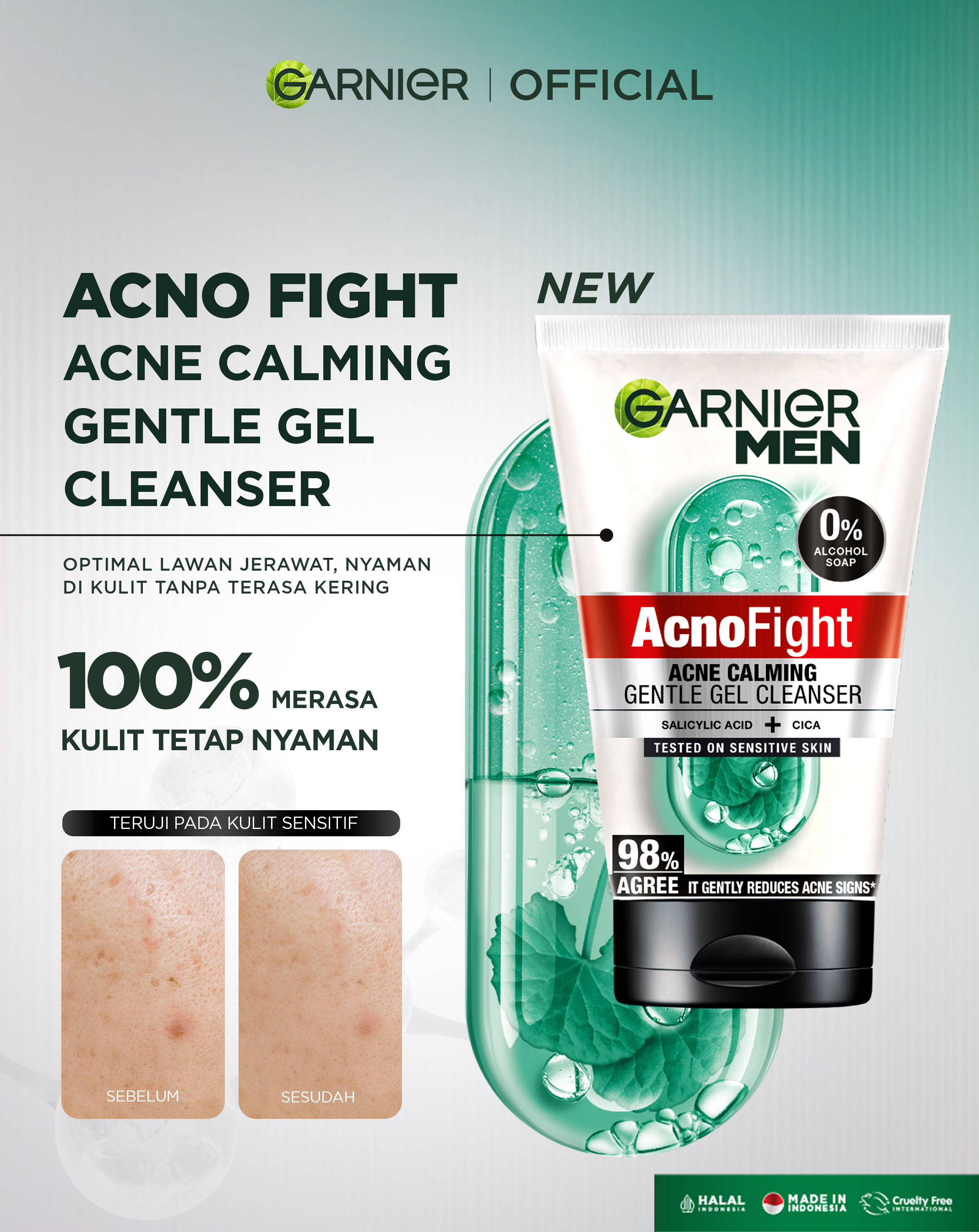 Jual BARU Garnier Men Facial Wash Acno Fight Acne Calming Gentle Low PH Gel Cleanser 100ml Sabun ...