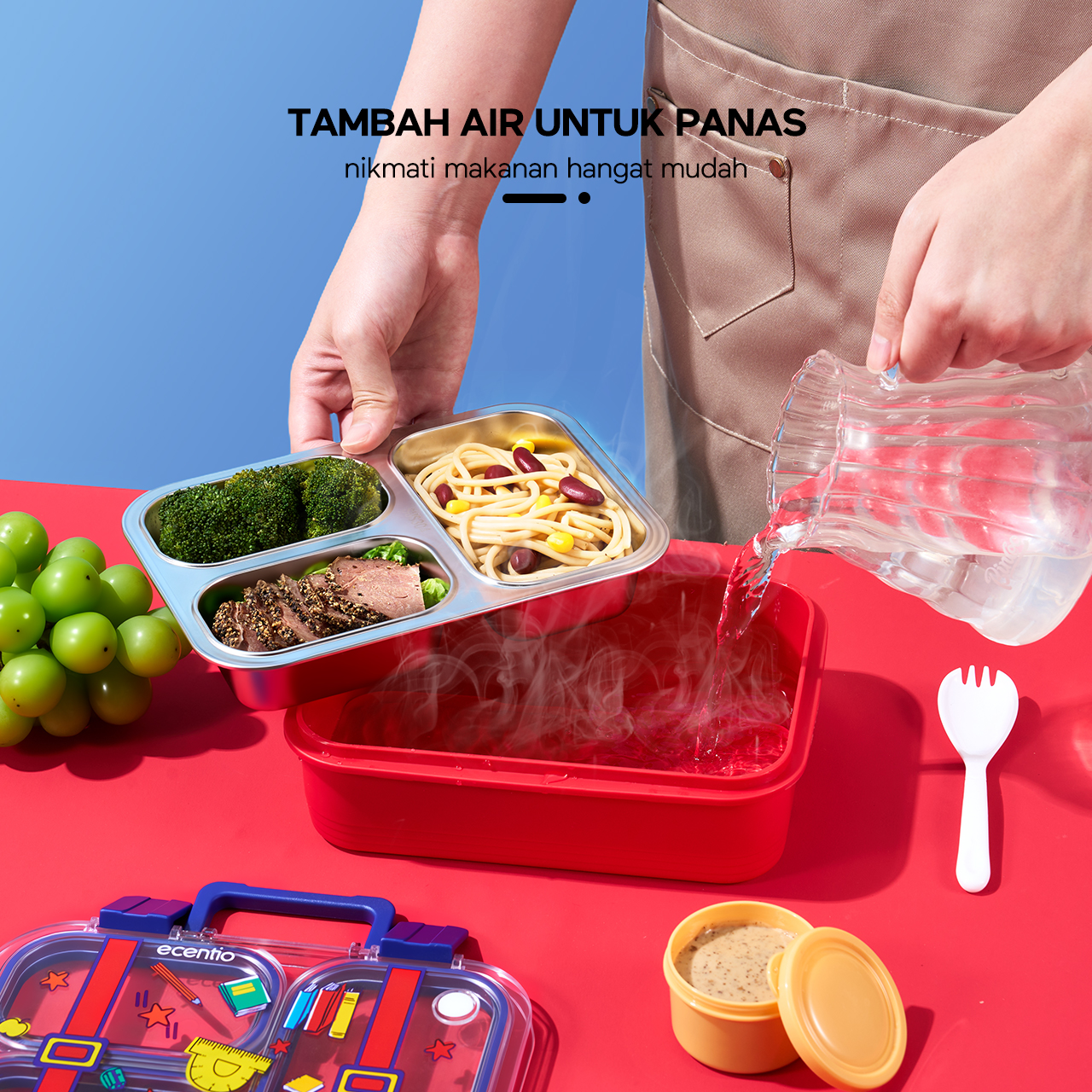 Jual ecentio lunch box anak 750ml stainless 304 sekat 3 dan anti tumpah ...