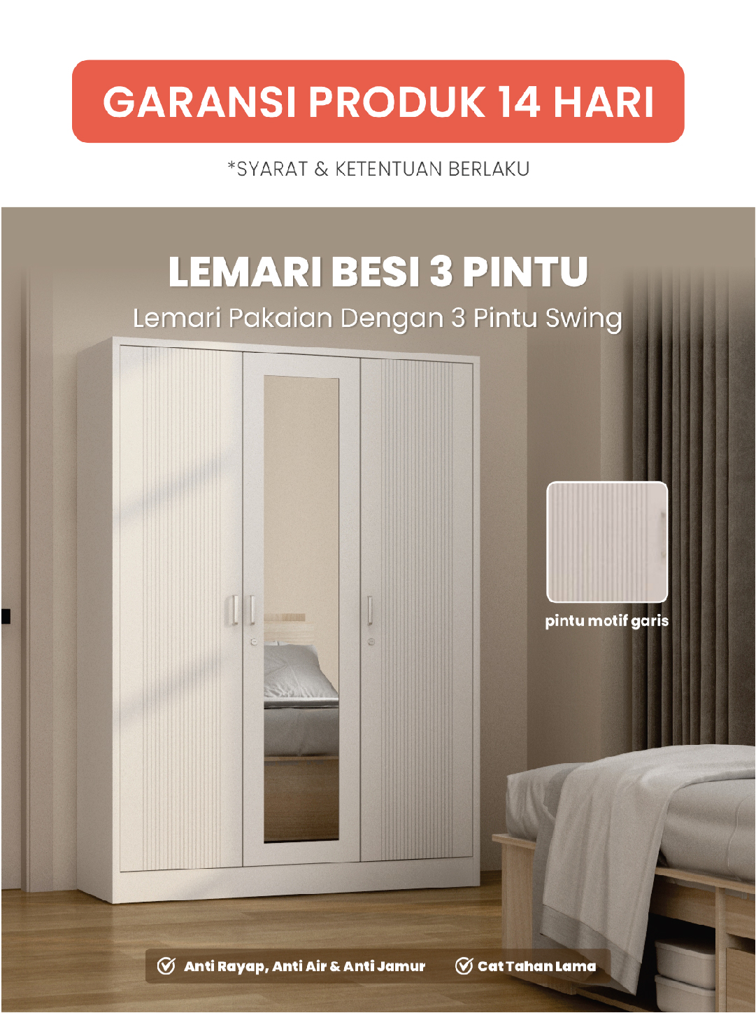 Jual PIRA - LINIO 3P MR MWD Lemari Pakaian Besi 3 Pintu Swing dengan ...