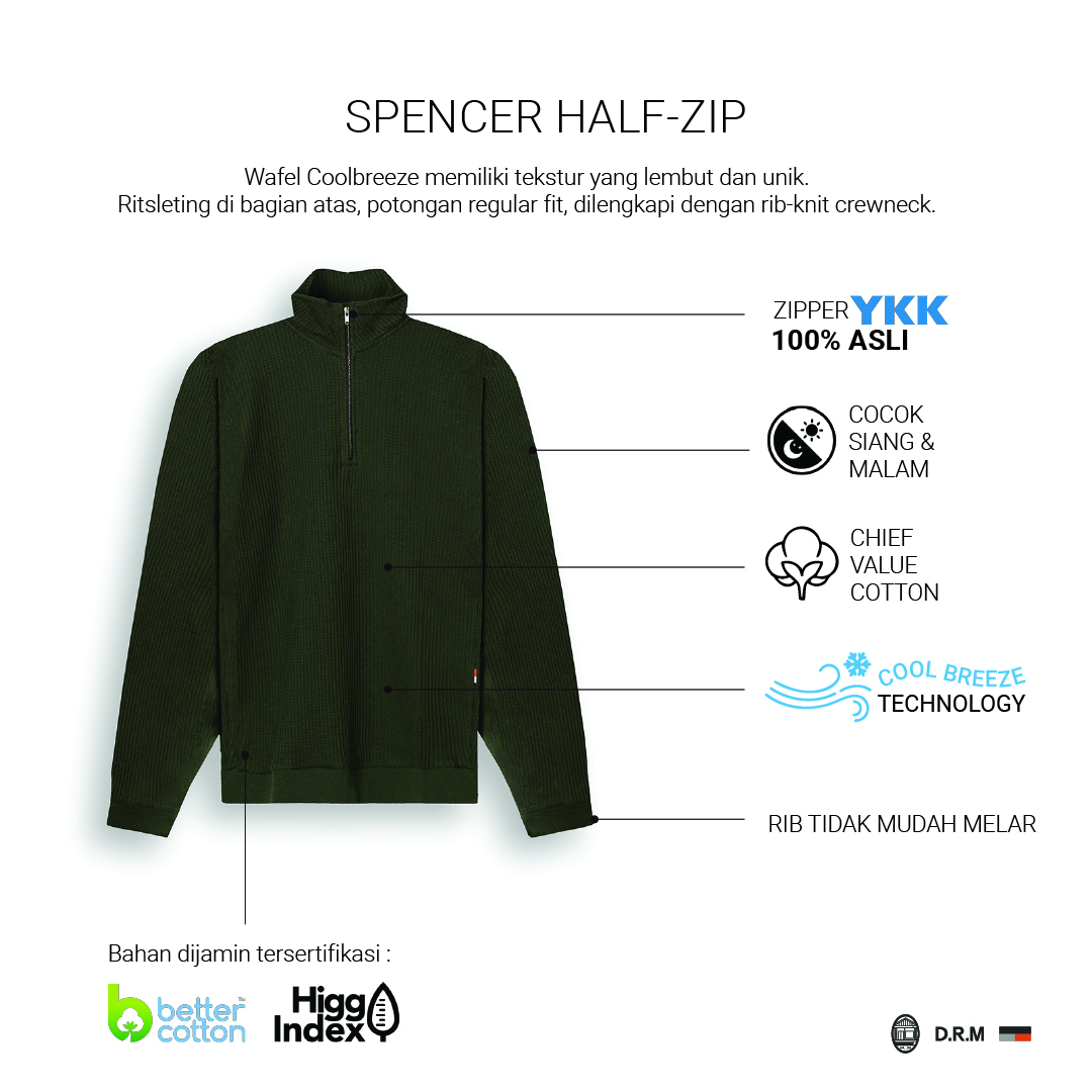 Jual DRM Sweater Pria Halfzip Spencer / Waffle Half zip - Black ...