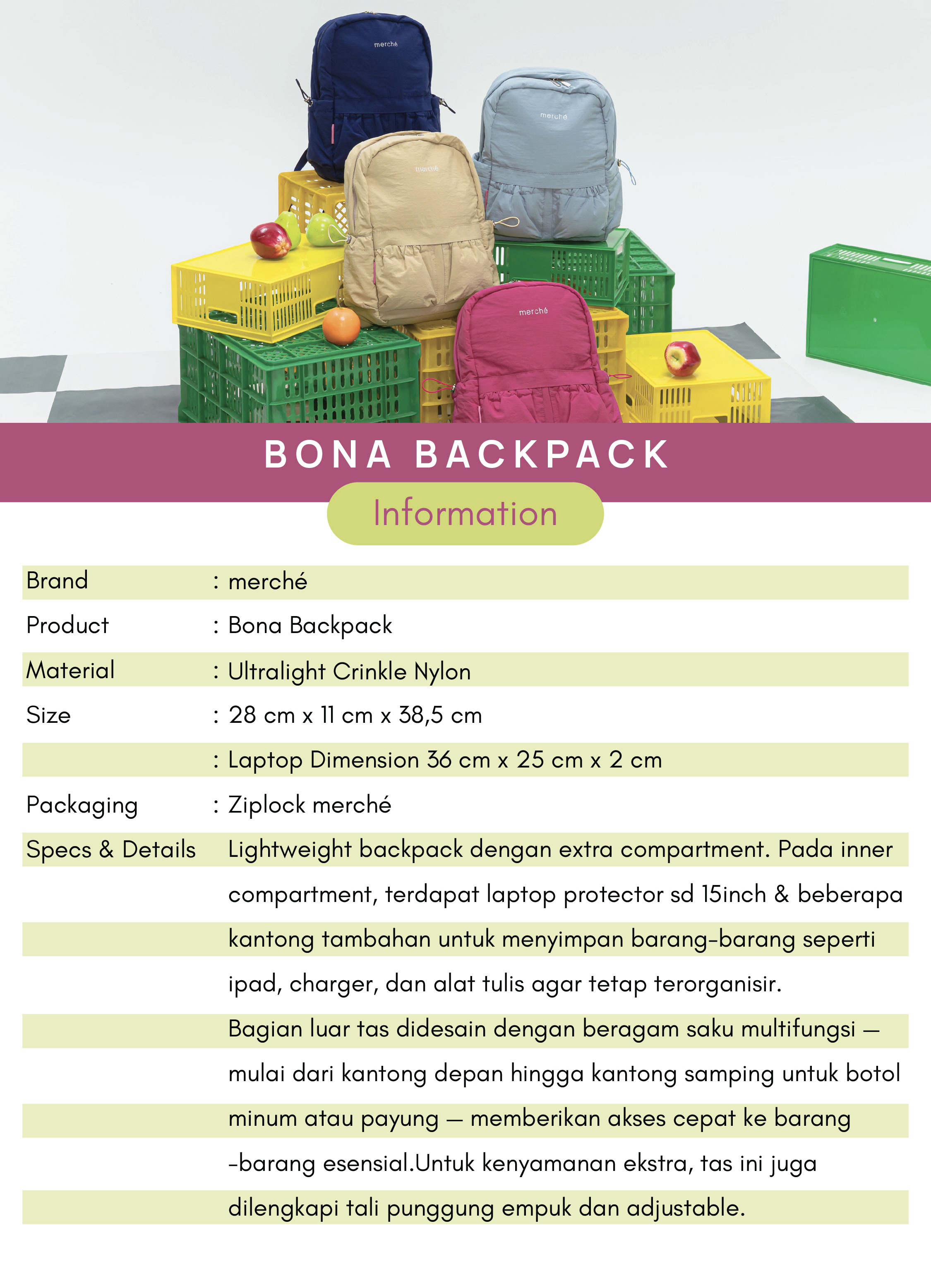 Jual Merche Tas Ransel Wanita Bona | Shopee Indonesia
