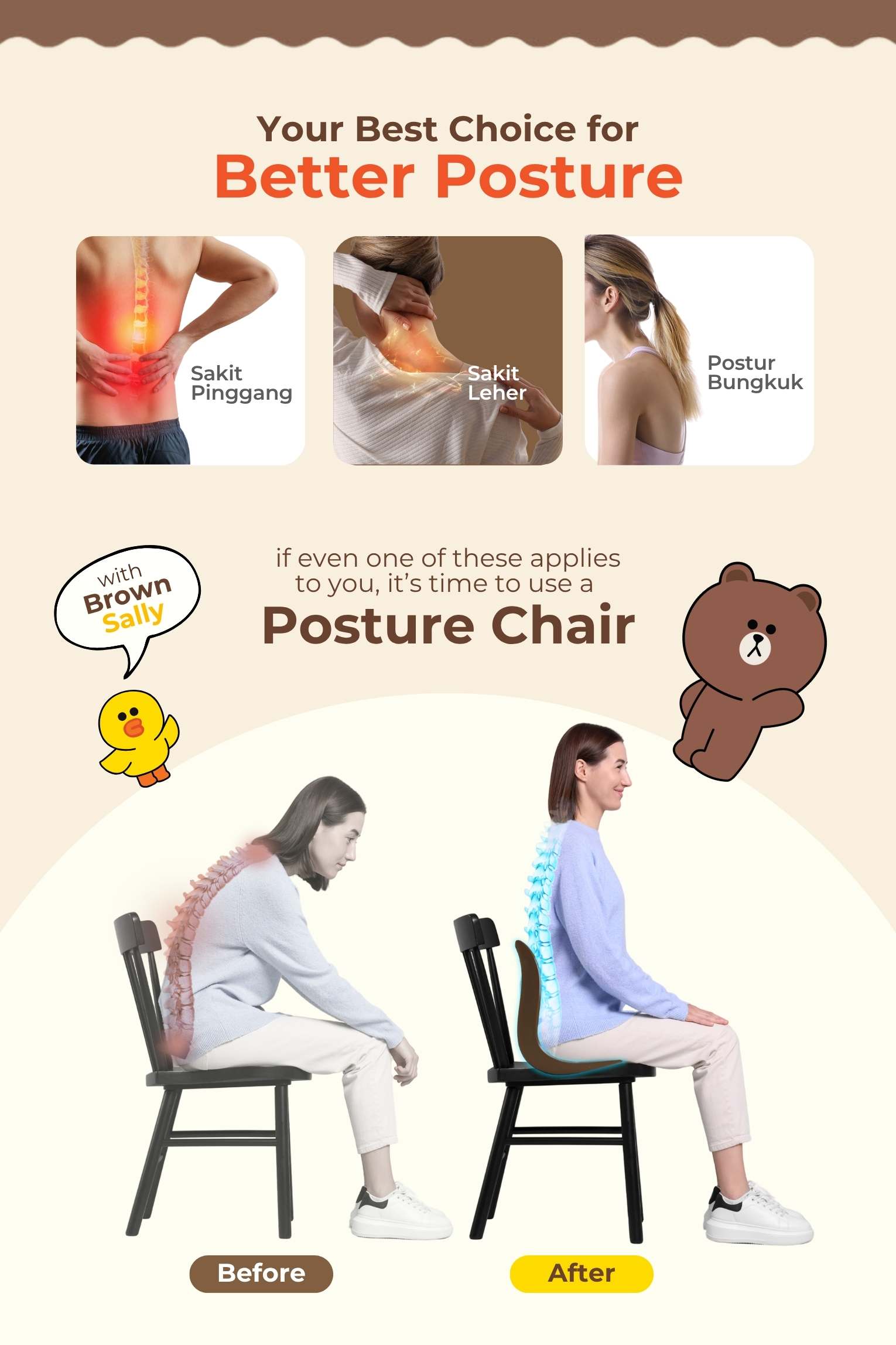 Jual Curble Posture Chair Line & Friends Series - Brown - LIMITED ...