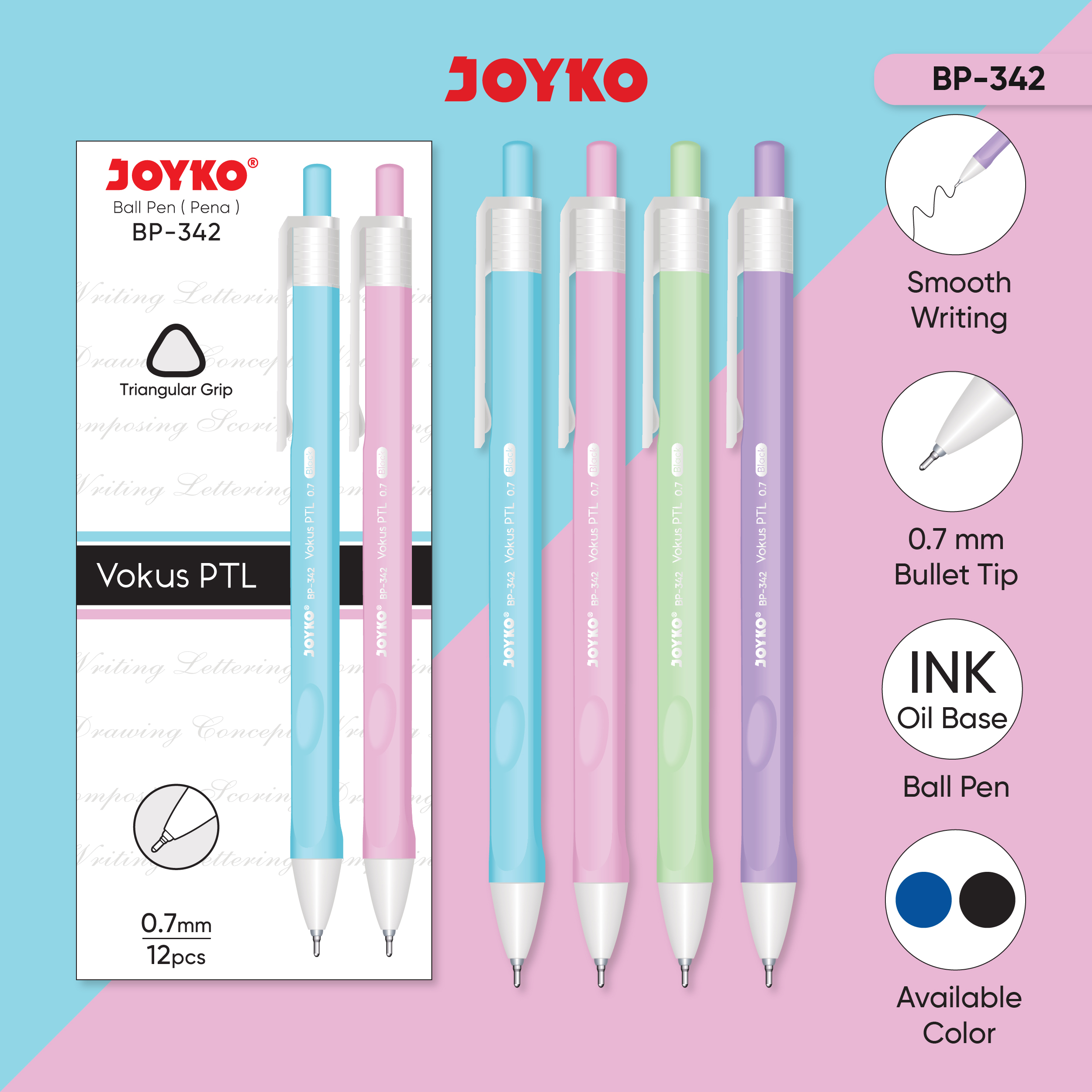 Jual JOYKO Ball Pen Pulpen 1 Pack BP-342 Vokus 0.7mm Isi 12 Pcs | Shopee Indonesia