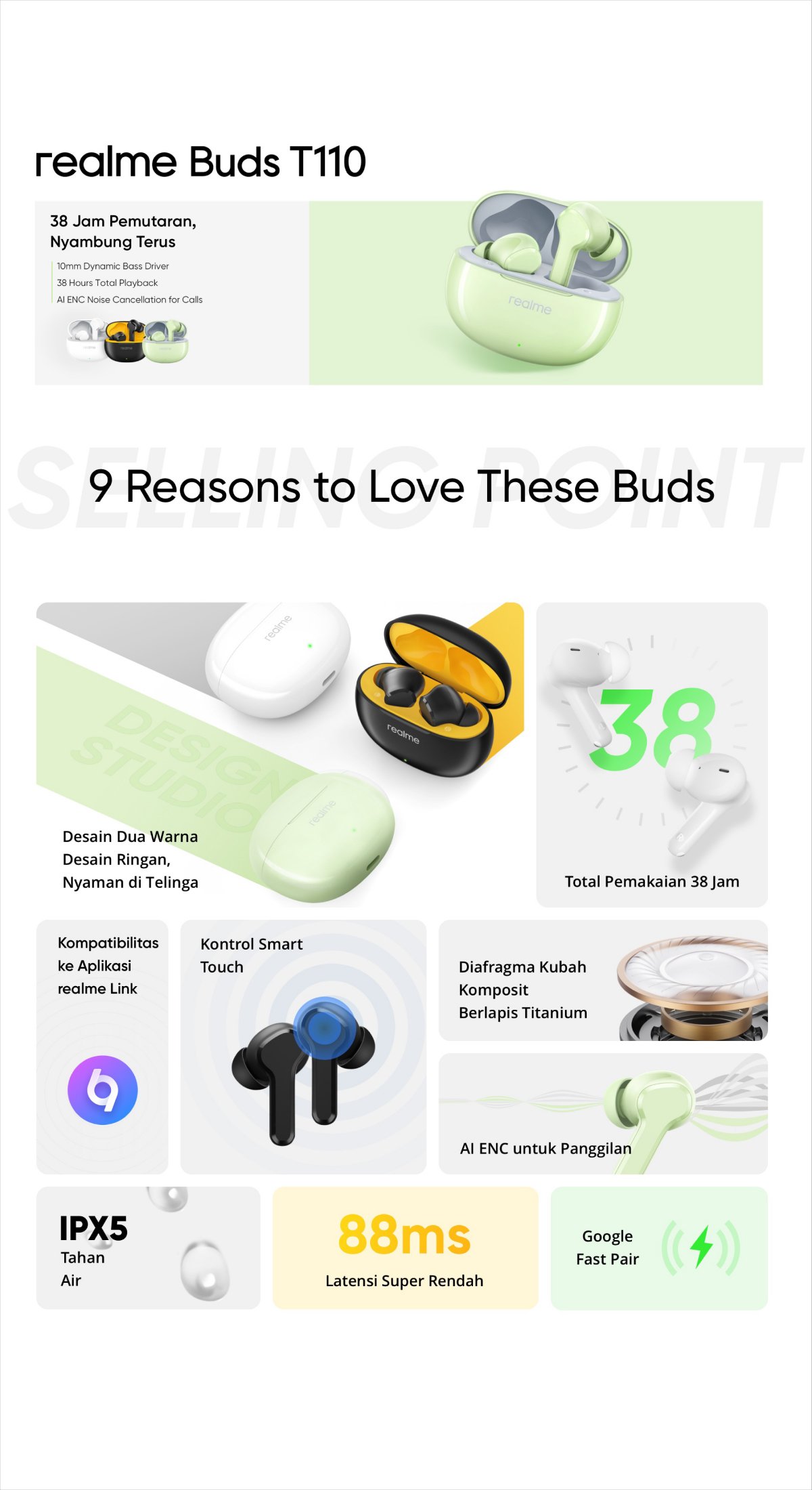 Jual realme Buds T110 (10mm Dynamic Bass Driver | Bluetooth 5.4 | AI ...