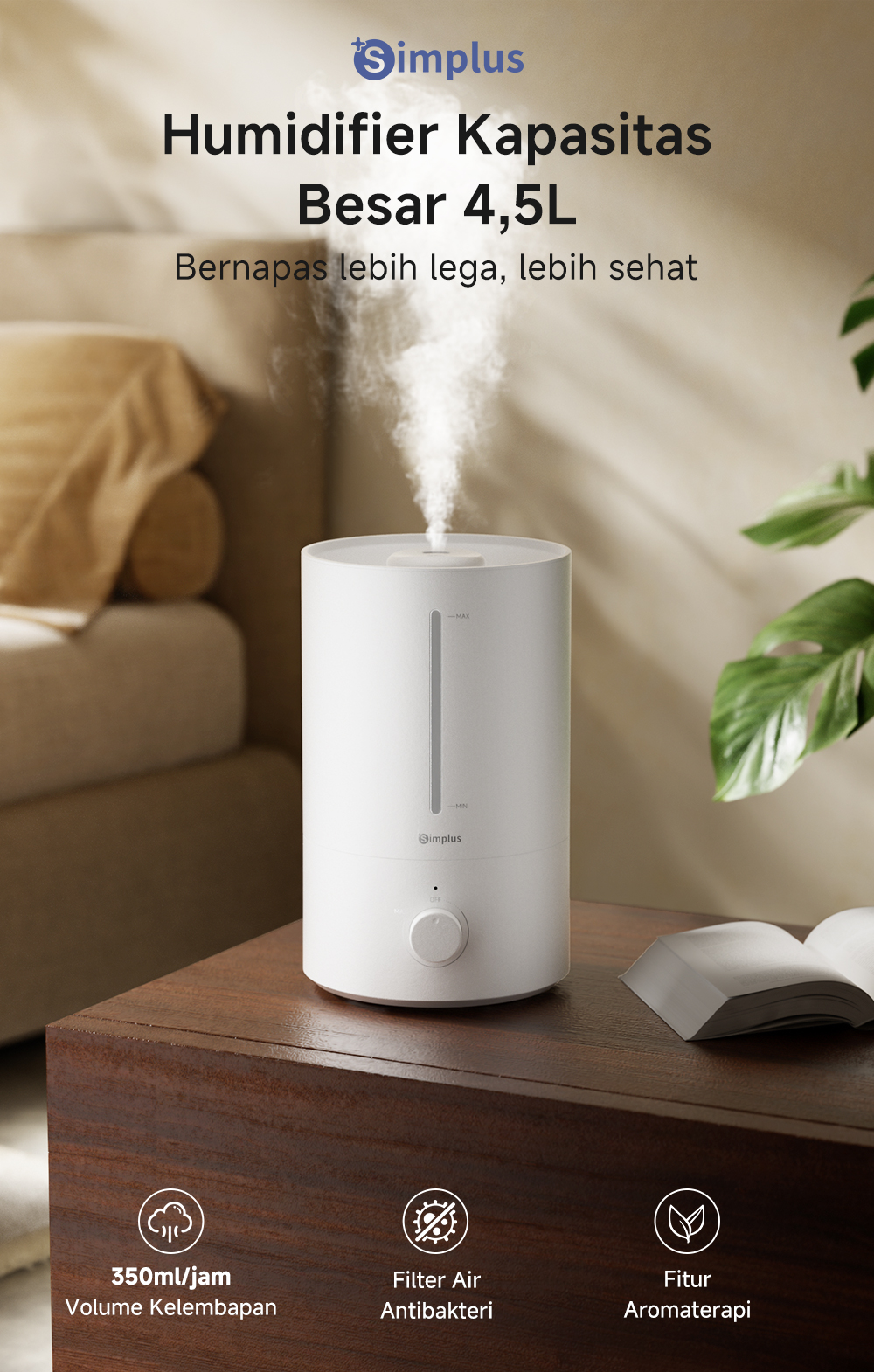 Jual Simplus Smart Humidifier Aroma Diffuser Humidifier Rumah Tangga 4 ...