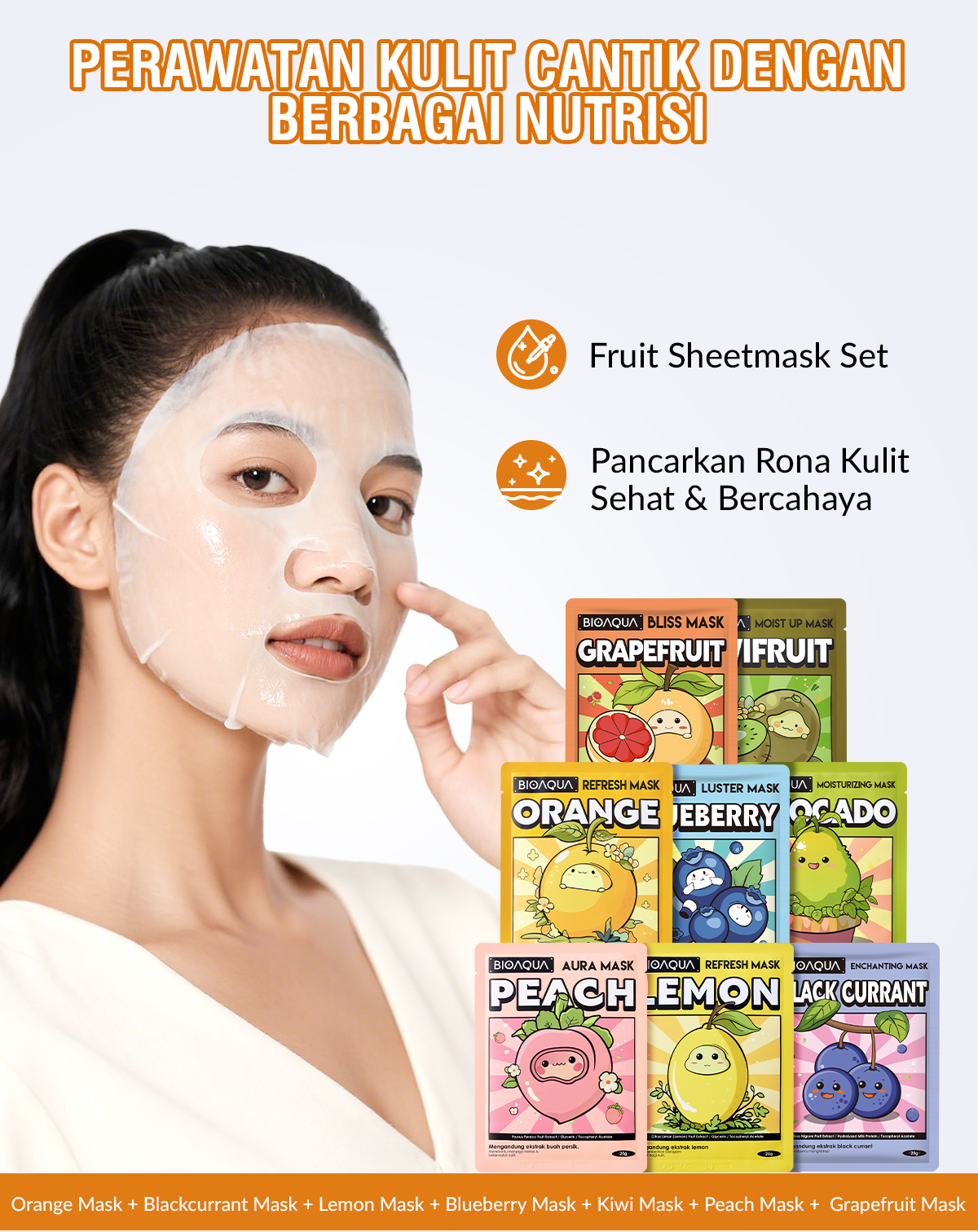 Jual BIOAQUA Fruit Sheet Mask Masker Wajah Mix 24pcs / 48pcs SheetMask ...