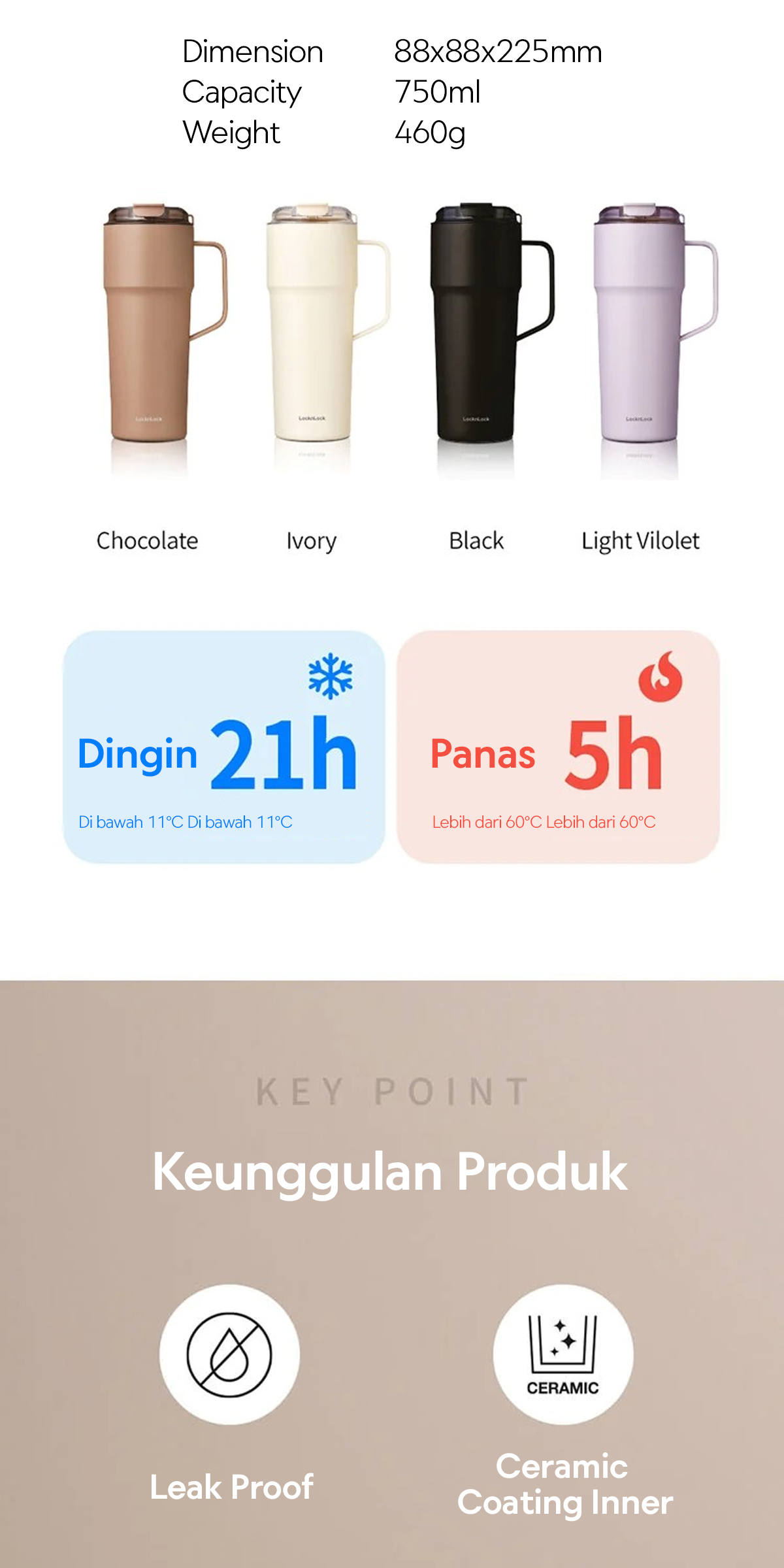 Jual LocknLock Metro Cafe Ceramic Coating Tumbler With Handle 750ml ...