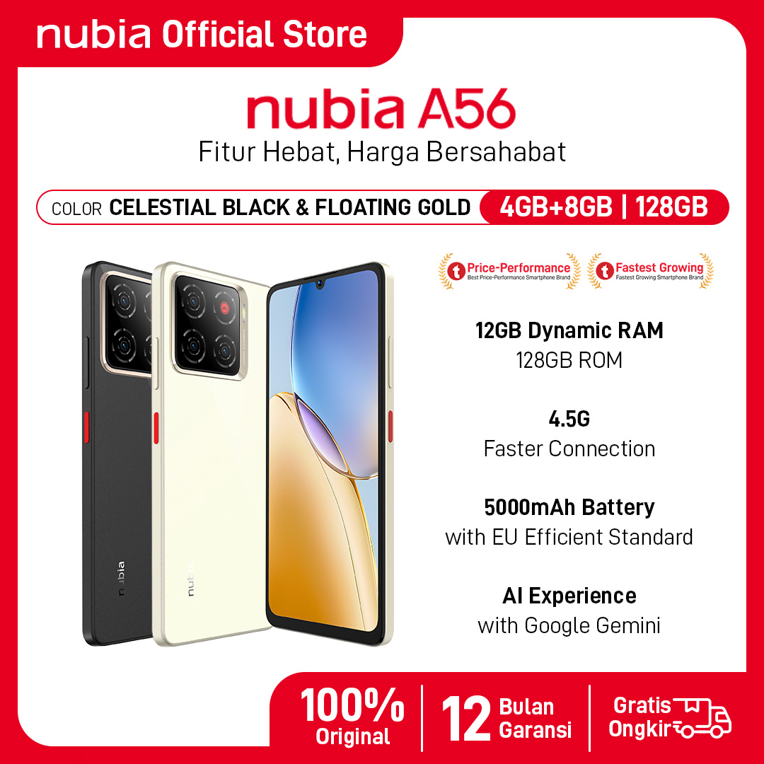 Jual Handphone nubia A56 ROM 128GB RAM 12GB (4+8GB) Smartphone Kamera AI 13MP Triple Camera ...