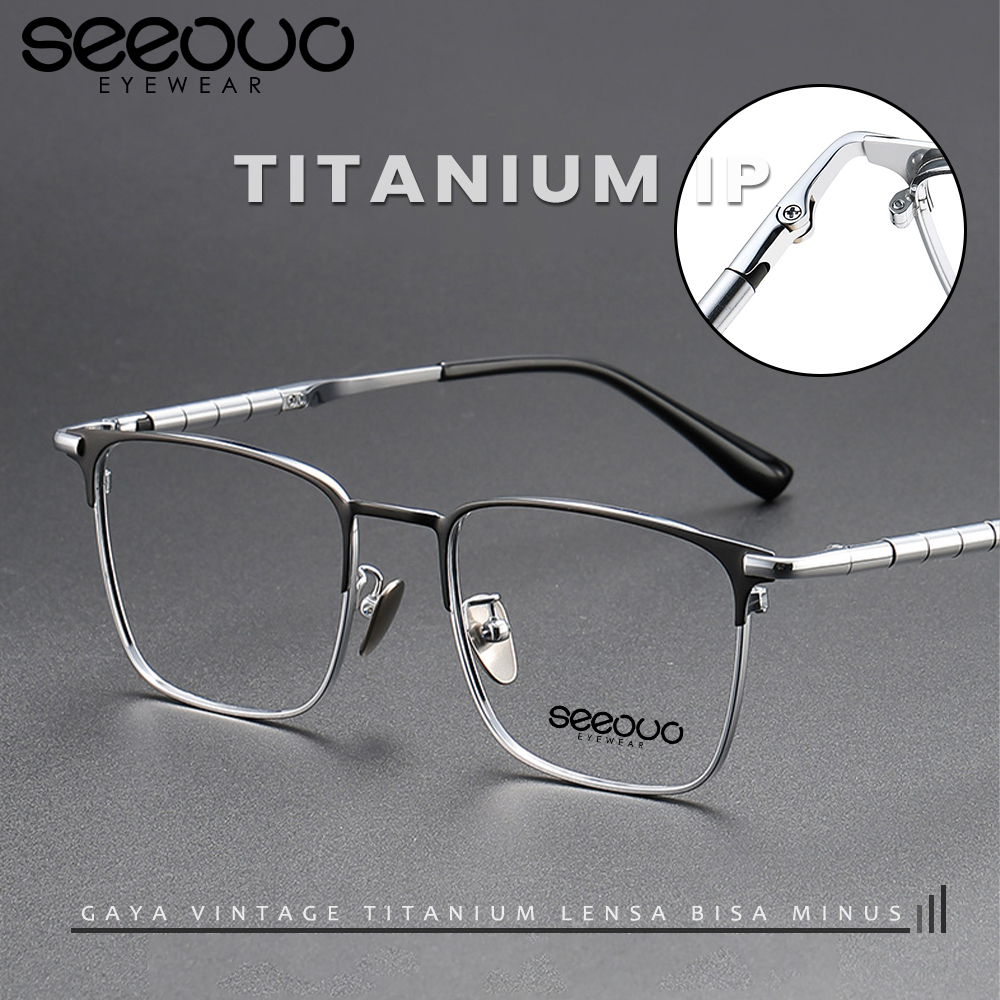 Jual Seeouo Kacamata Titanium Model Kotak Stylish Light Frame Bisa Minus Antiradiasi Blueray ...