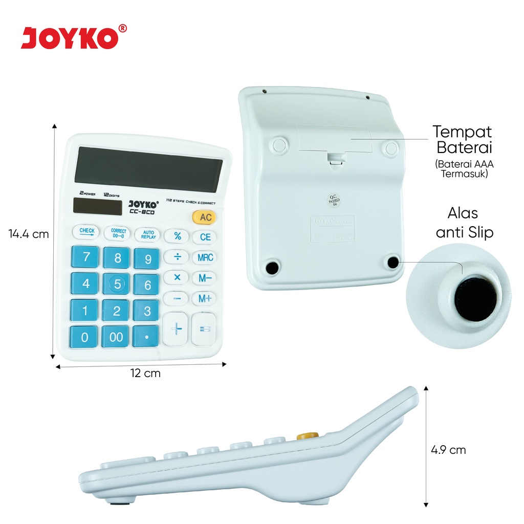 Jual JOYKO Calculator Kalkulator CC-8 12 Digits Check & Correct ...
