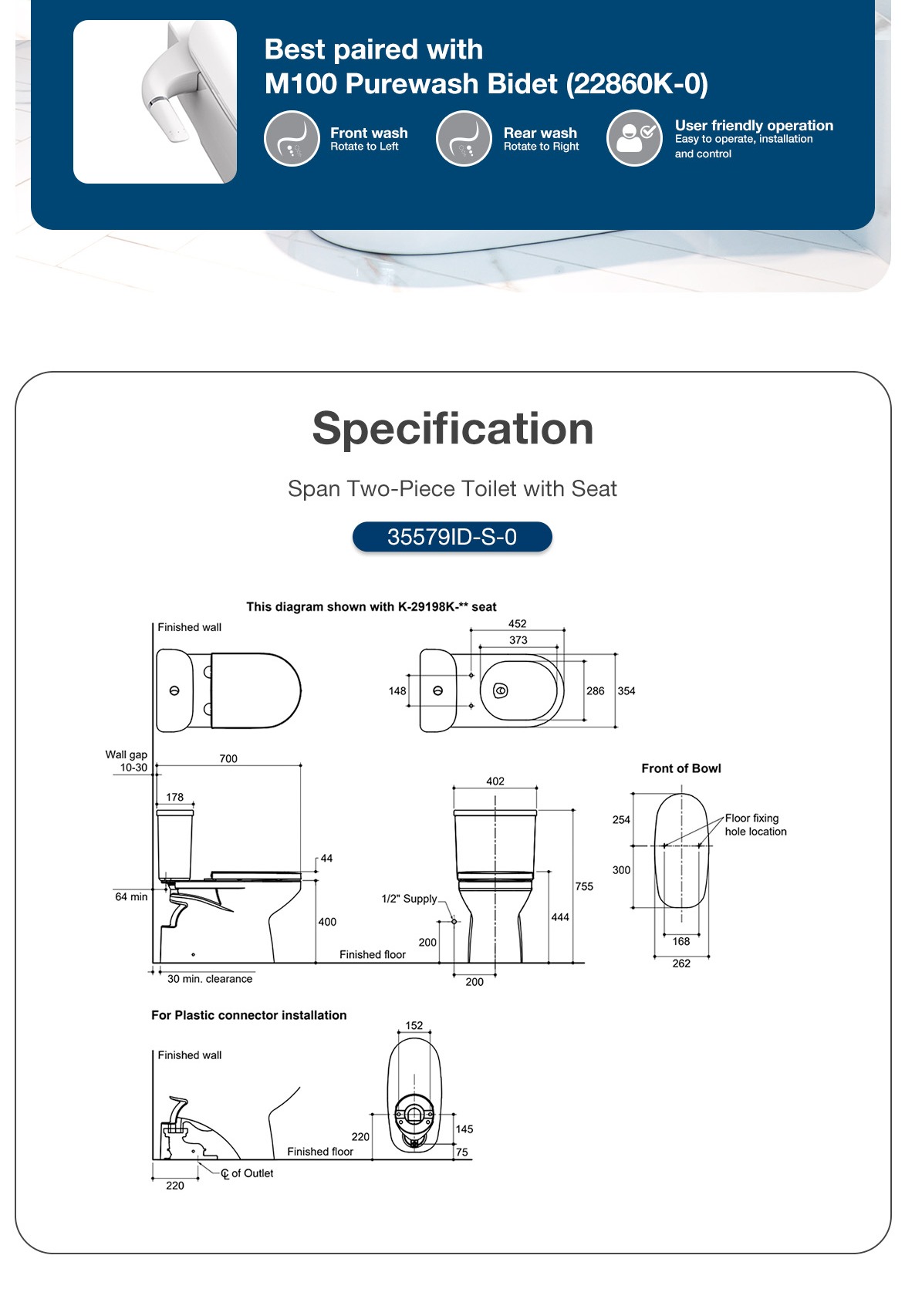 Jual KOHLER Span Kloset Duduk Toilet 2PC 220mm Class Five Tutup Kloset ...