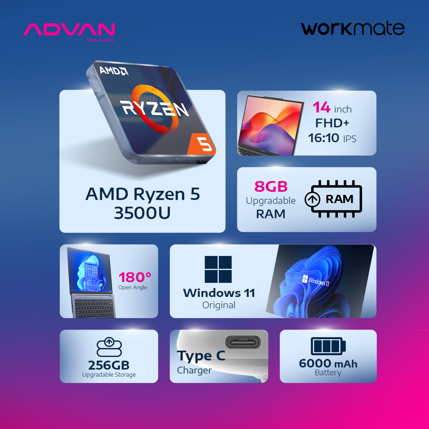 Jual [EXCLUSIVE LAUNCH] ADVAN Laptop WorkMate | AMD Ryzen 5 3500U / Intel i3-1215U | 14 Inch ...