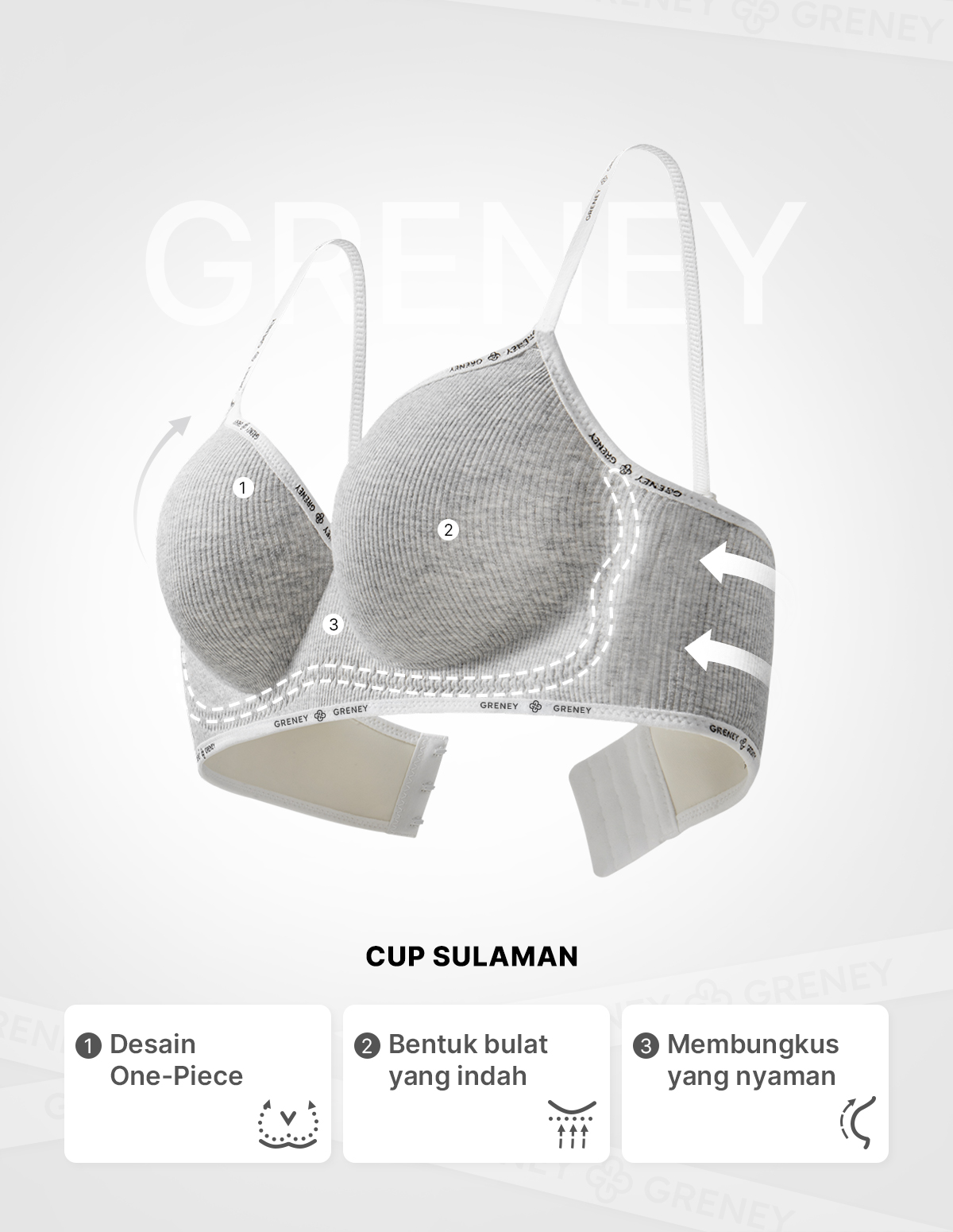 Jual Greney - Bra Push Up Tali Huruf Material beludru halus Tekstur garis-garis elegan Desain W ...