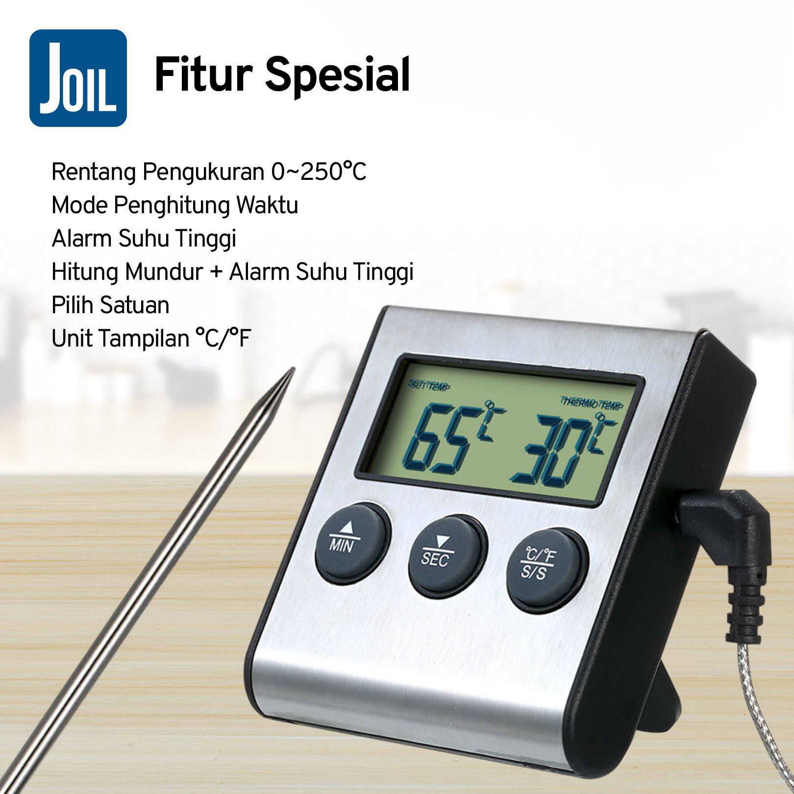 Jual Joil Termometer Oven Masak Digital Waterproof 300°C with Timer KT2 ...