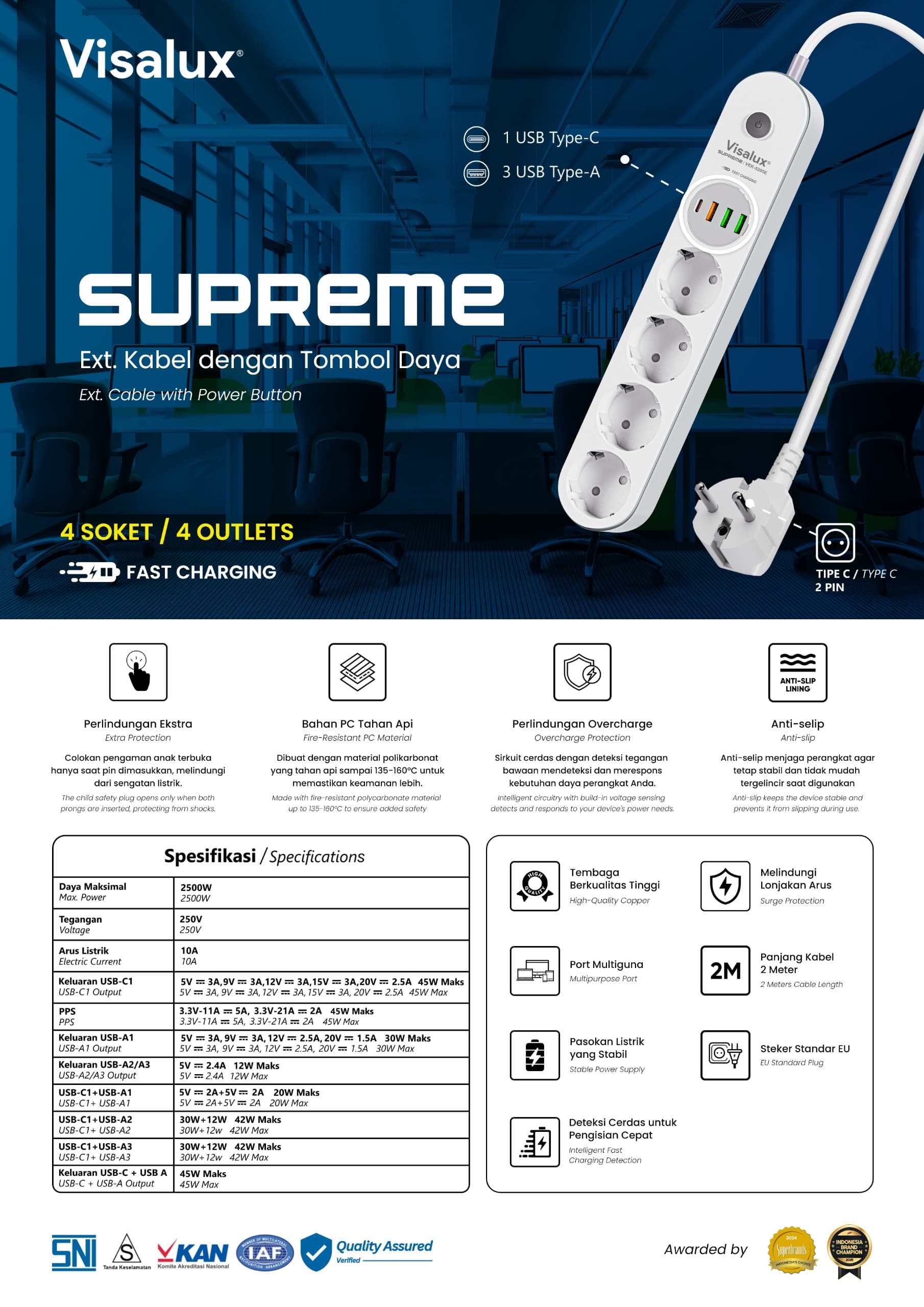 Jual Visalux Kabel Extension with Power Button Supreme (2 Pin) - 4L ...