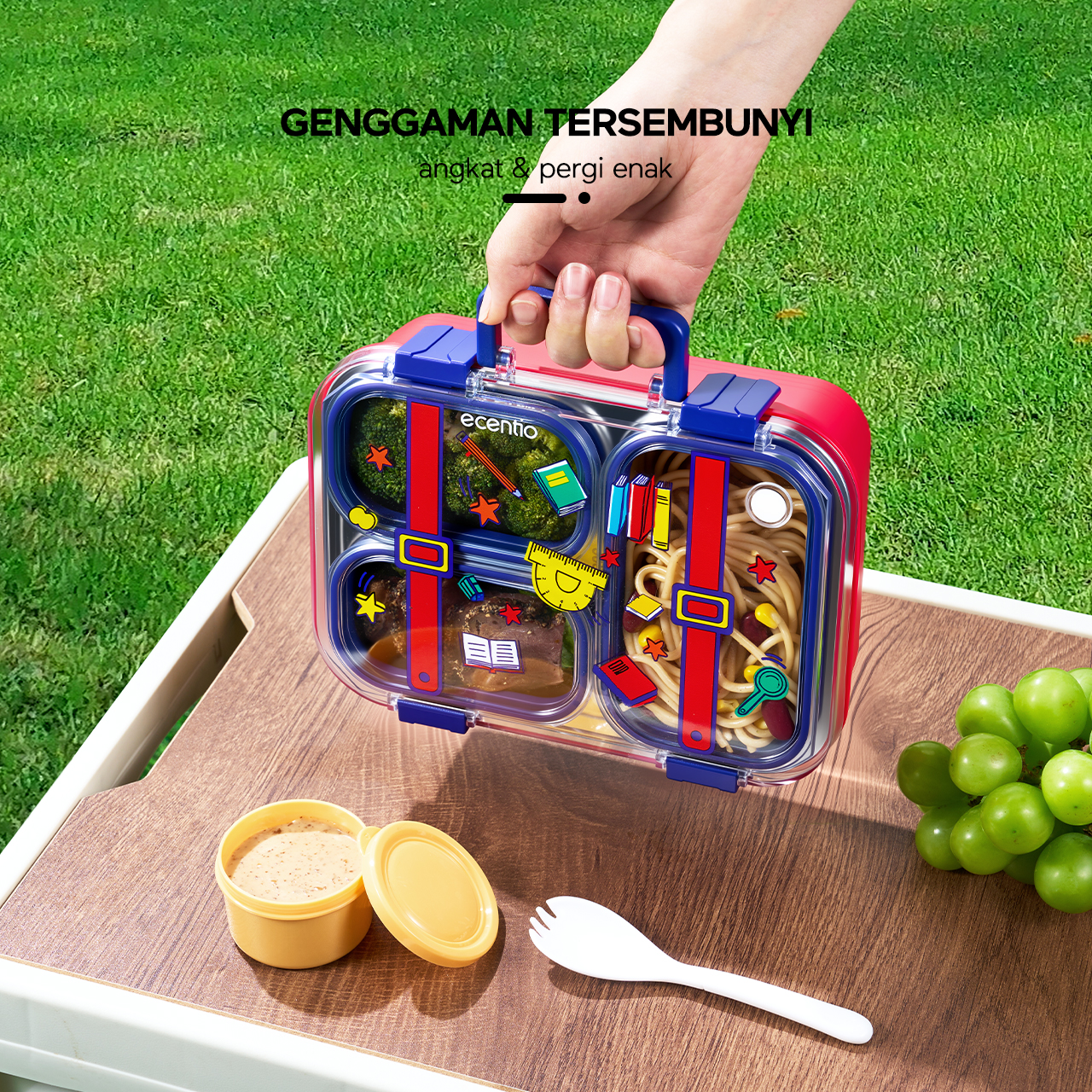 Jual ecentio lunch box anak 750ml stainless 304 sekat 3 dan anti tumpah ...