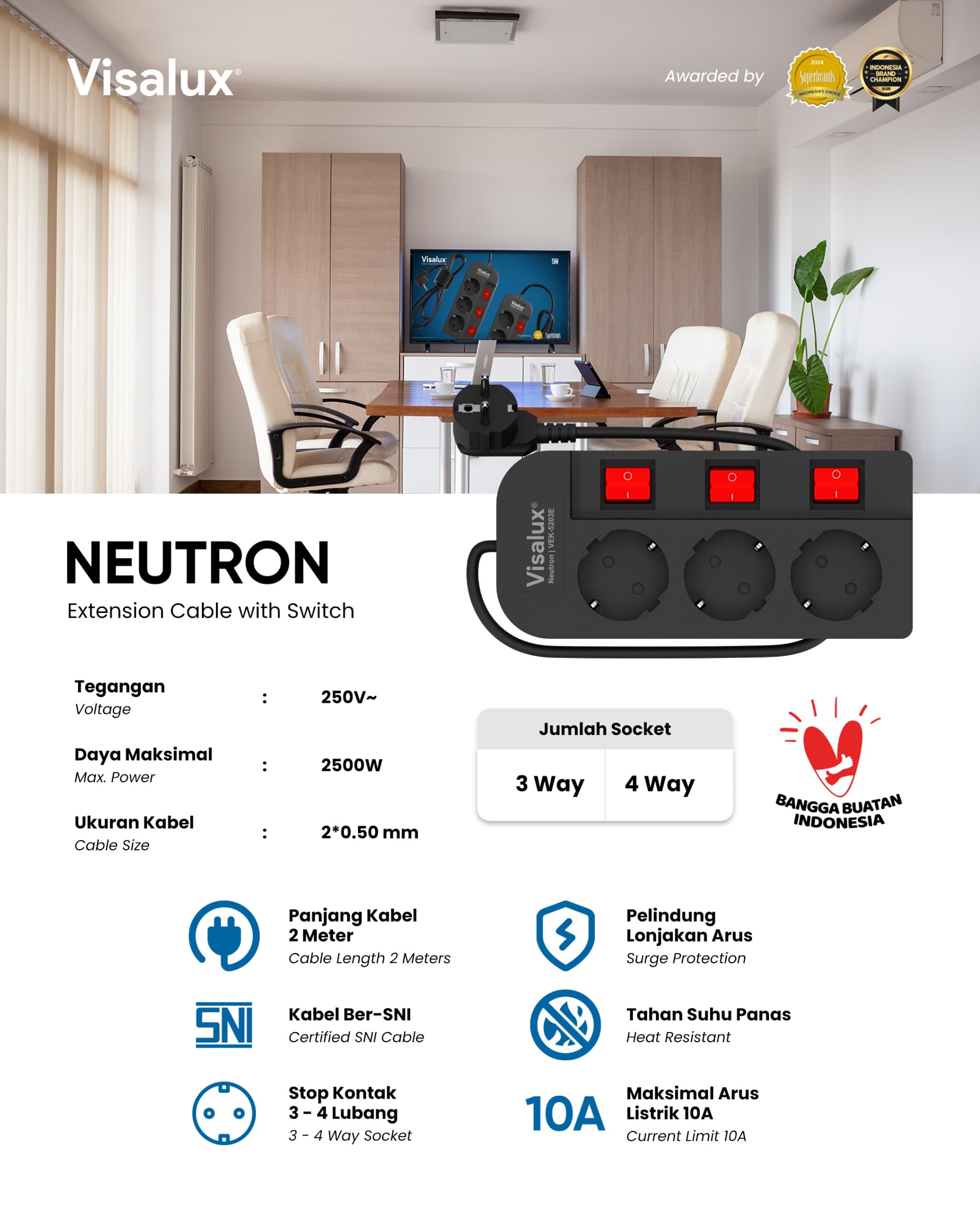 Jual Visalux Kabel Extension Neutron - 3L (Stop Kontak Colokan 3 Lubang ...