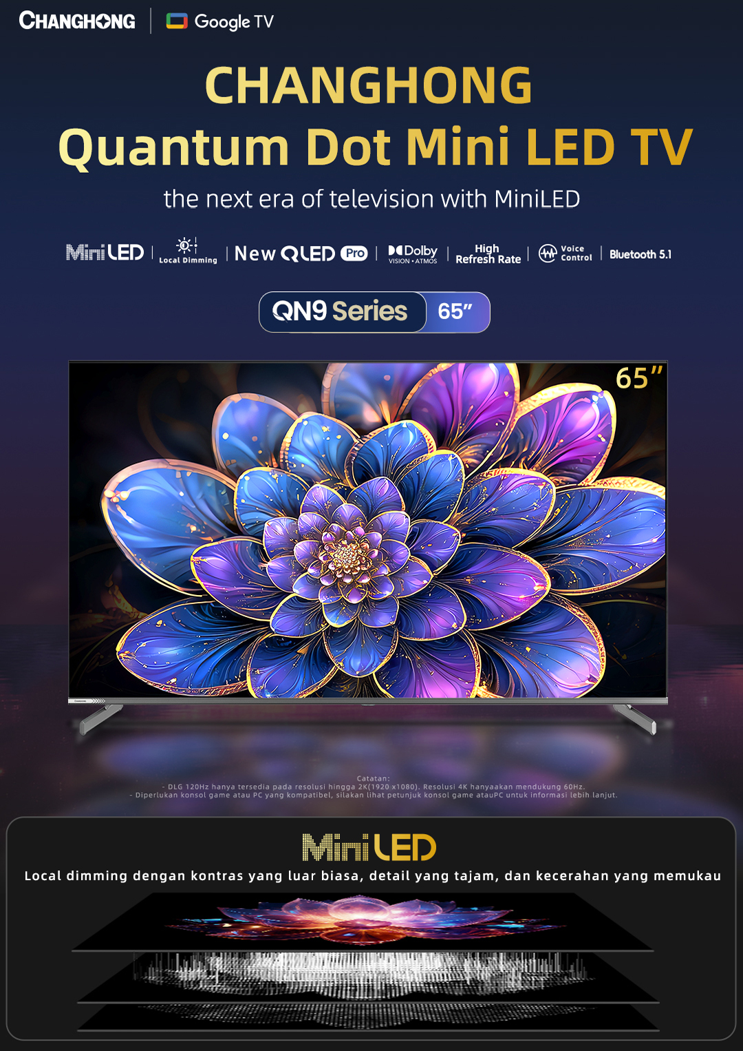 Jual [NEW PRODUCT] Changhong QD Mini LED TV 4K 65 inch Google Smart QLED PRO Digital TV Dolby ...