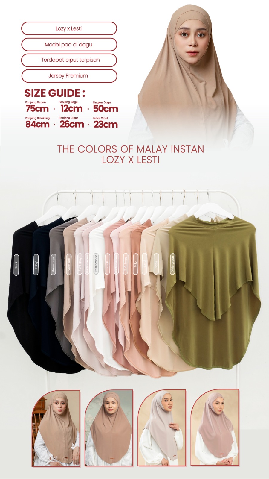 Jual Lozy Hijab - Malay Instan Lozy x Lesti (Instan Hijab Dagu Bahan Jersey) | Shopee Indonesia