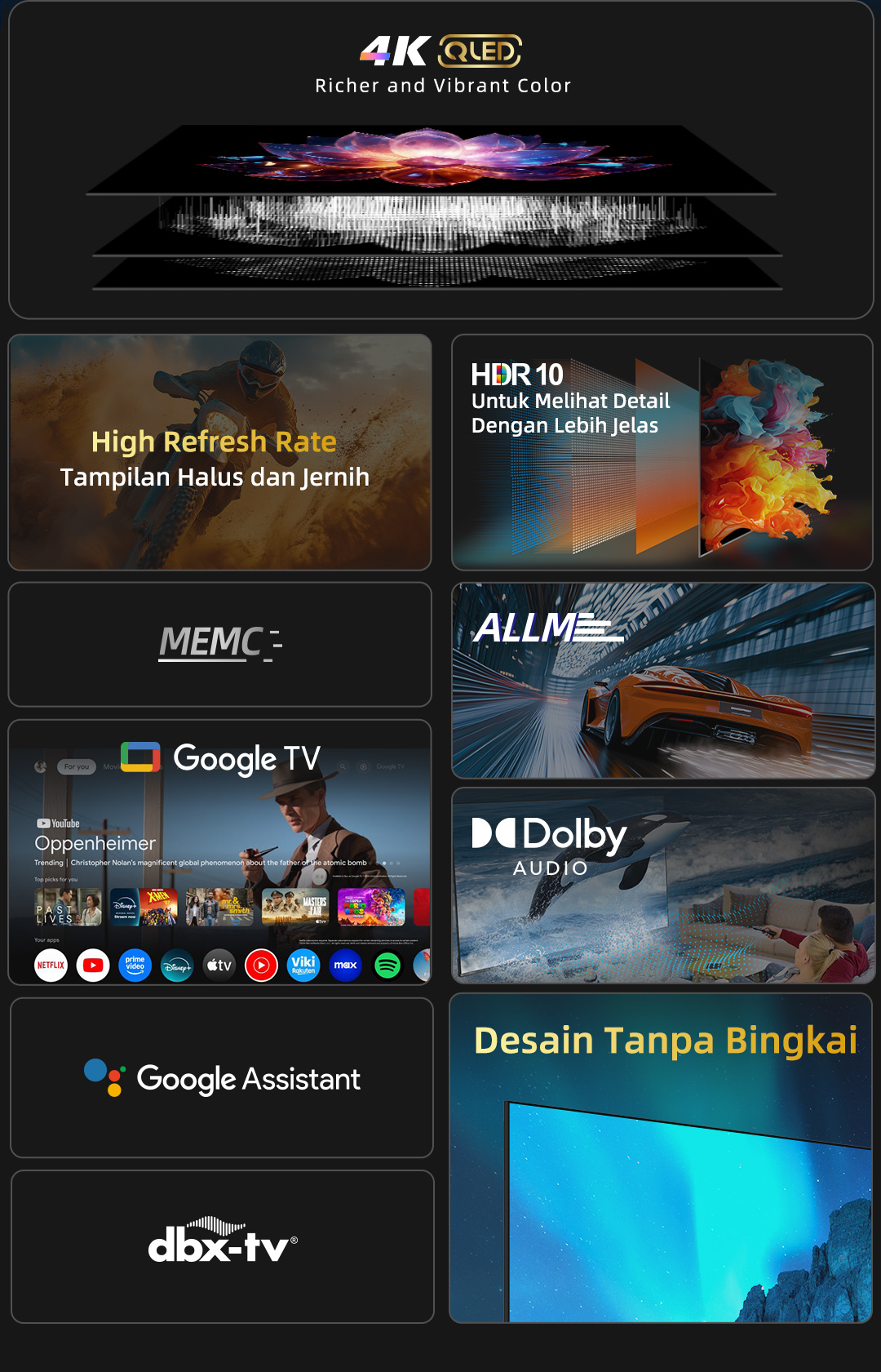 Jual [New Launch] CHiQ by Changhong QLED TV 4K 50 inch Google Smart QLED PRO Digital TV Dolby ...