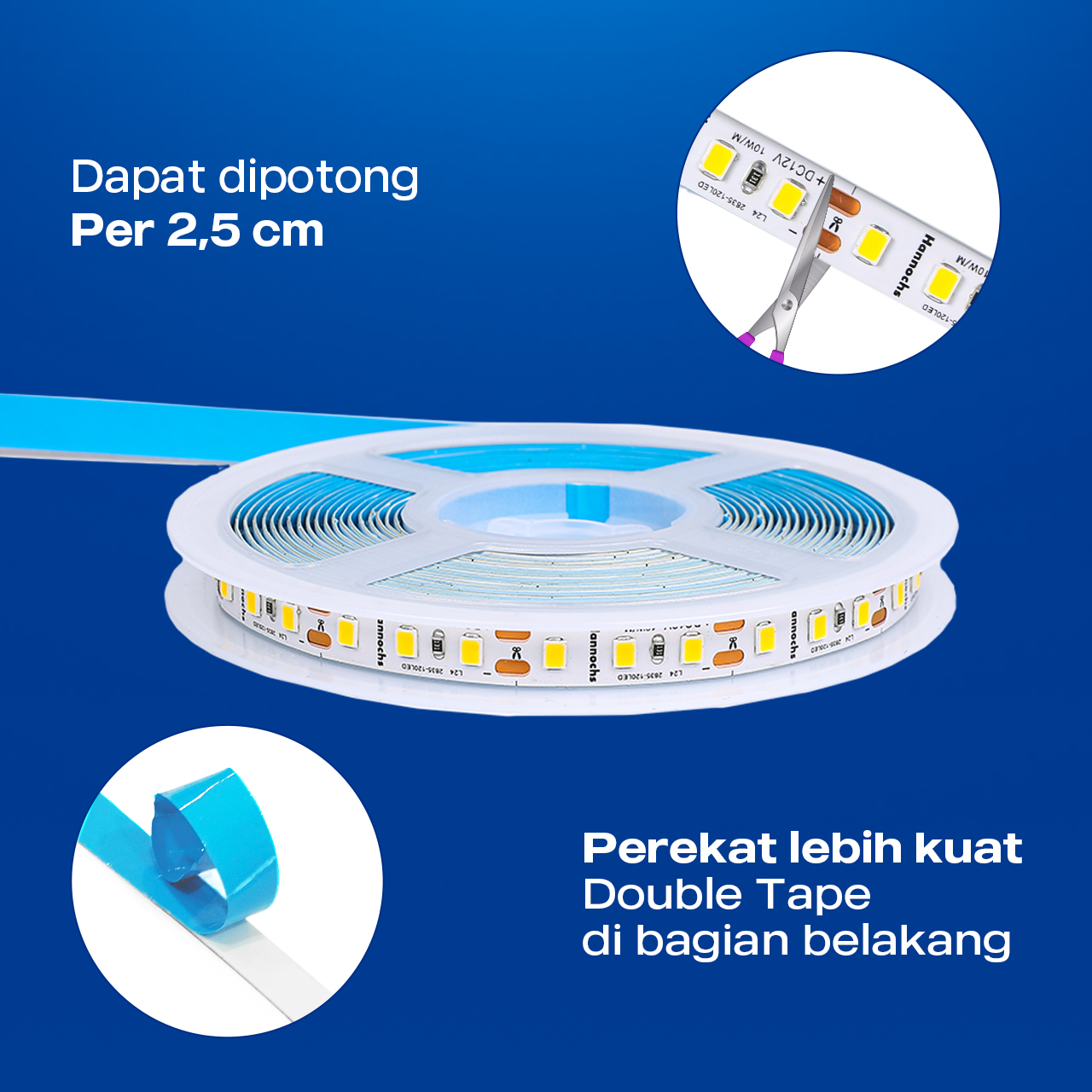 Jual Hannochs Lampu Strip LED HLS 2835 120L 10W 8MM DC 12V (5 Meter ...