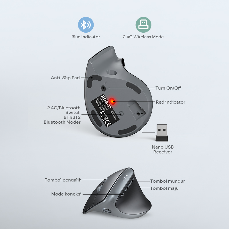 Jual ROBOT Guru Master 2 Mouse Wireless Vertikal Ergonomis Bluetooth ...