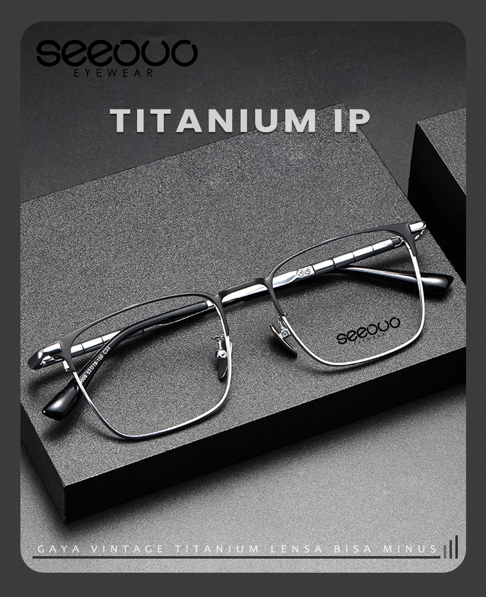 Jual Seeouo Kacamata Titanium Model Kotak Stylish Light Frame Bisa Minus Antiradiasi Blueray ...