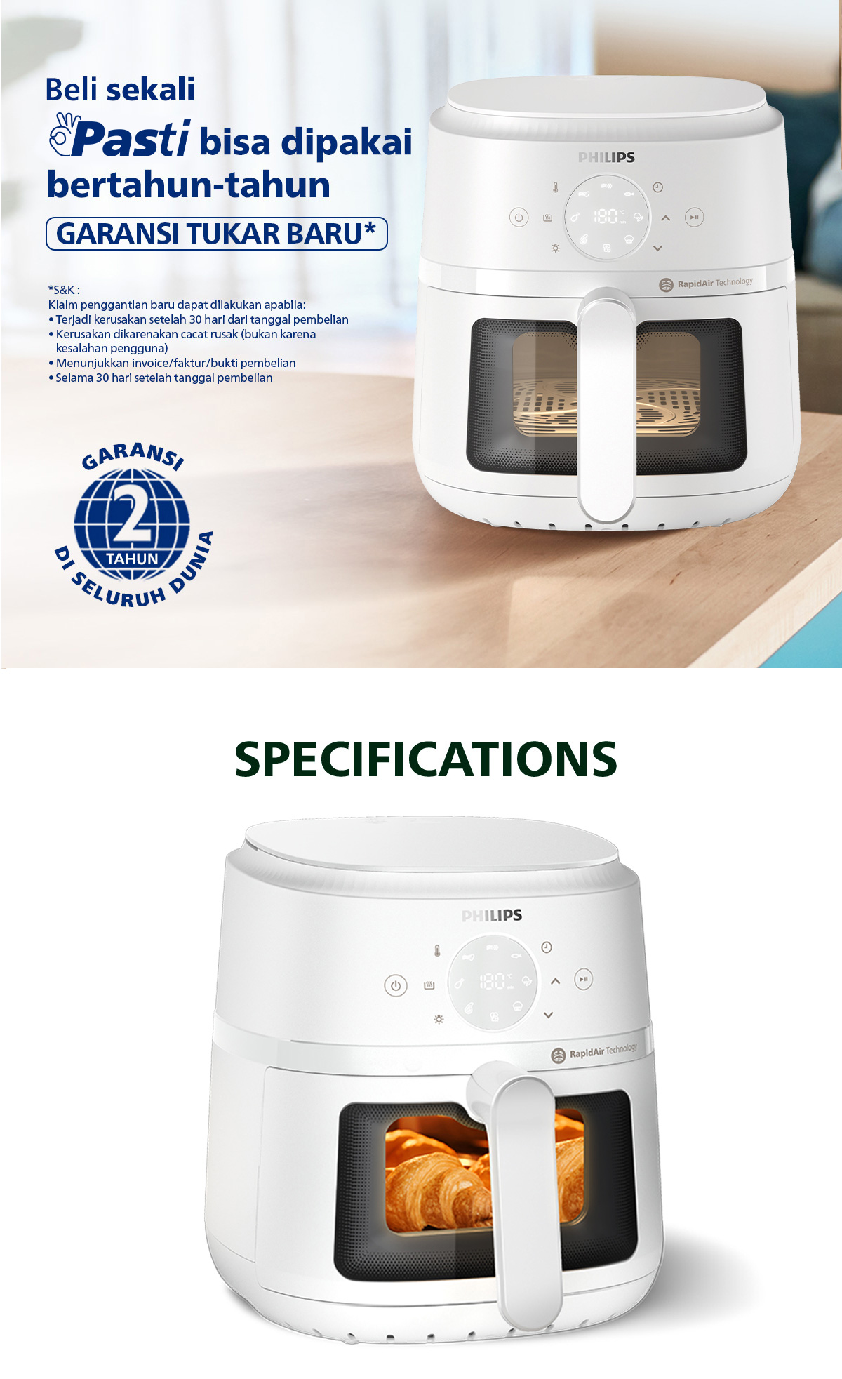 Jual BARU! PHILIPS Airfryer Low Watt 500W TRANSPARAN BEST CHOICE 4.2 L NA220/10 dengan jendela ...